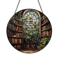 Bookstore Scene with Cats and Flowers Stained Glass Window Suncatcher ...