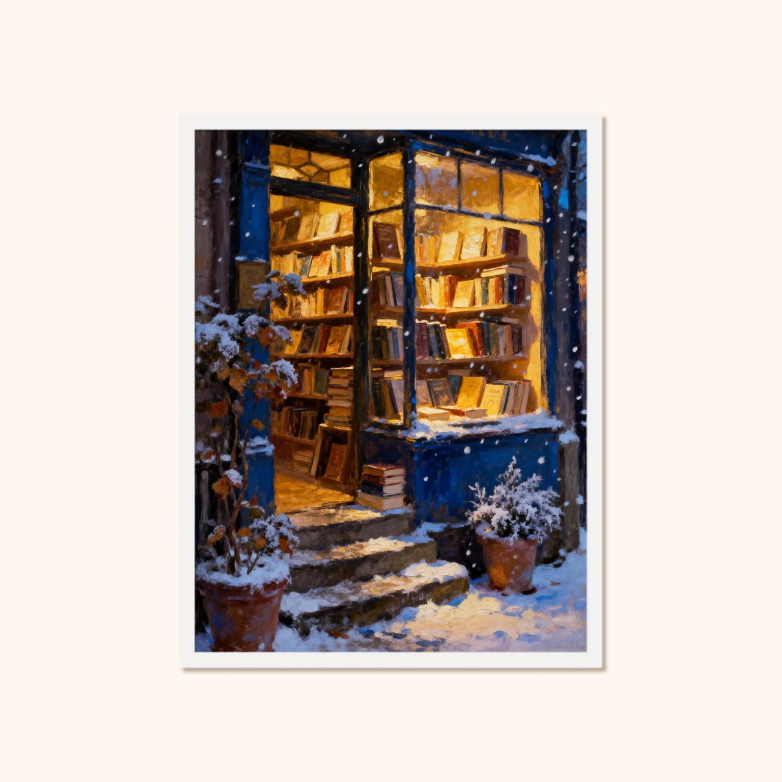 Bookstore Wall Art, Cozy Winter Bookshop Poster For Reading Nook ...