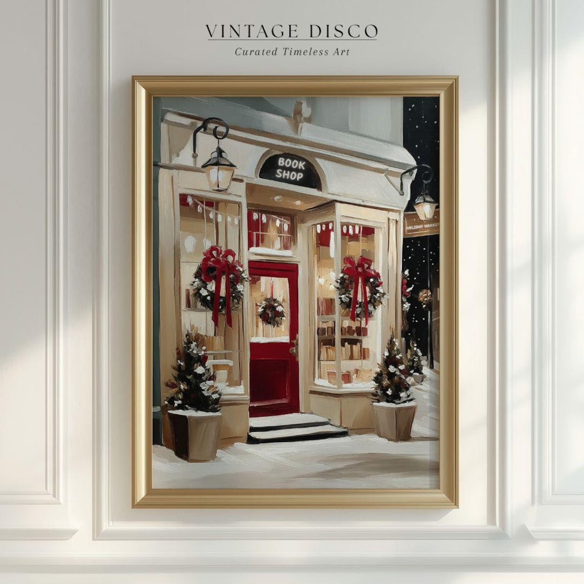 Bookstore Winter Village Poster, Charming Holiday Scene, Cozy Bookish ...