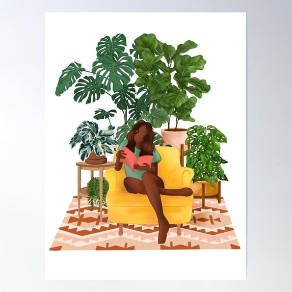 Bookworm And Plant Lover Illustration 5 Poster Wall Art Modern Wall ...