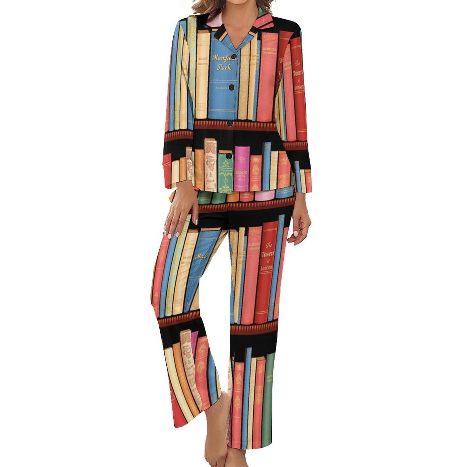 Bookworm Antique Book Library Pajamas Woman Vintage Pajamas Set 2 Piece Long-Sleeve Comfortable ...