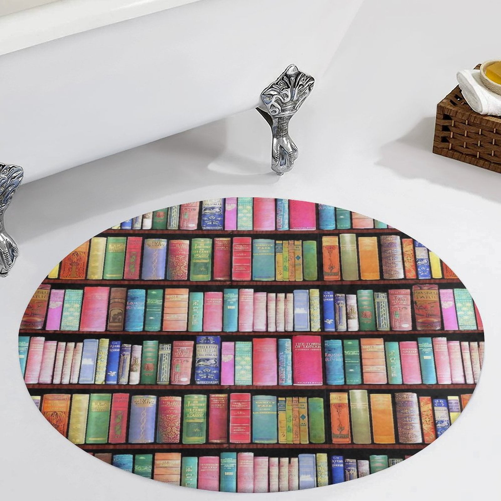 Bookworm Antique Book Library Round Area Rugs for Bedroom Living Room ...