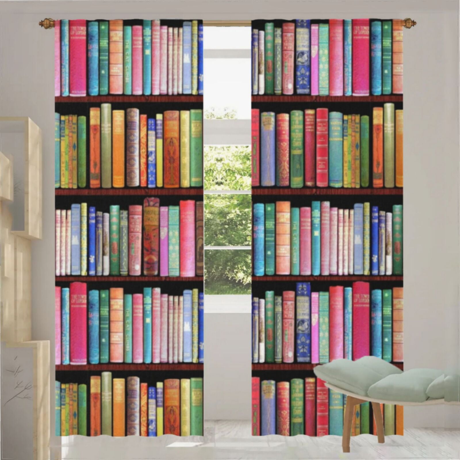 Bookworm Antique Book Library, Vintage Book Shelf Curtains for Living ...
