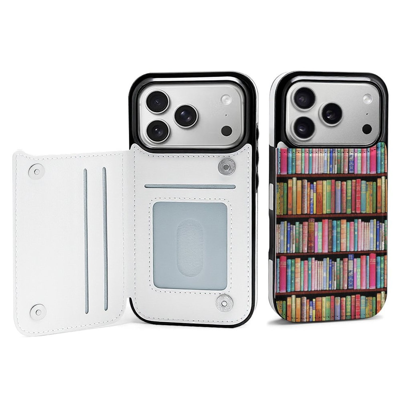 Bookworm Antique Book Library, Vintage Book Shelf Leather Wallet Case ...