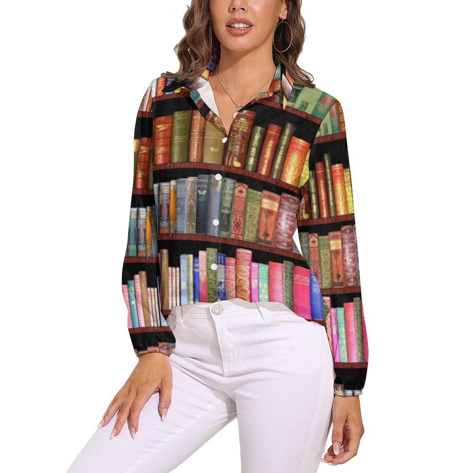 Bookworm Antique Book Library Vintage Book Shelf Long Sleeve Blouse ...