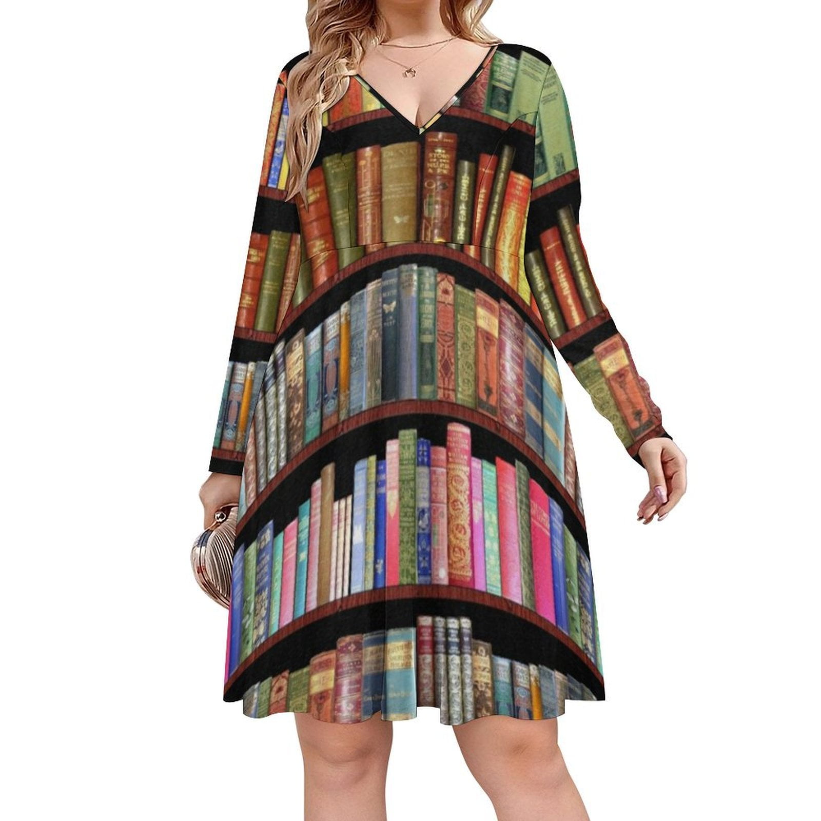 Bookworm Antique Book Library Vintage Book Shelf Long Sleeve Dresses ...