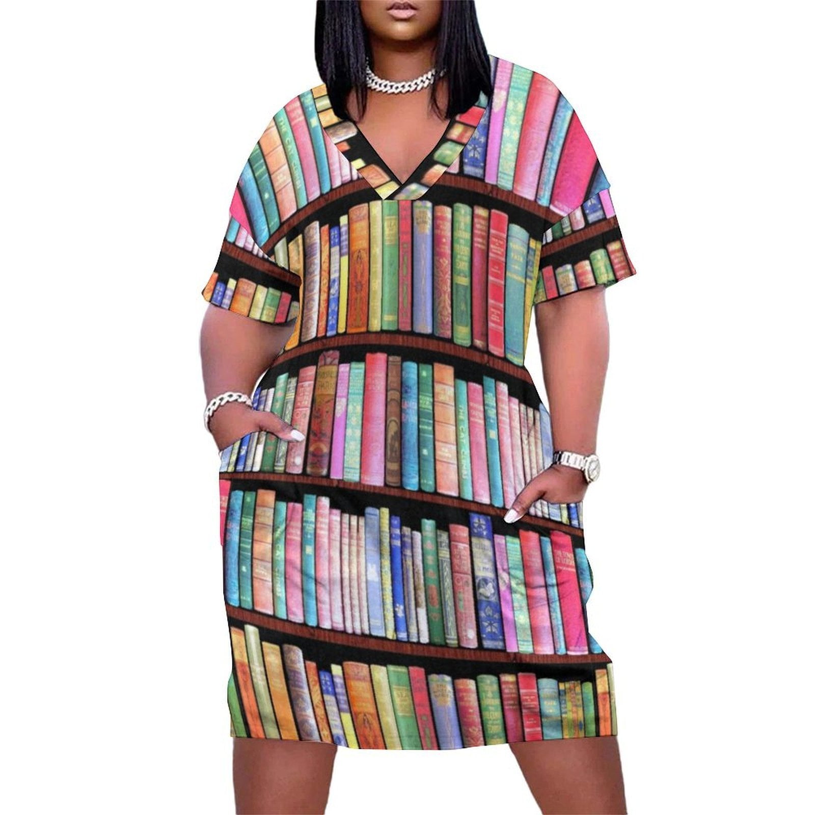 Bookworm Antique Book Library, Vintage Book Shelf Loose Pocket Dress ...
