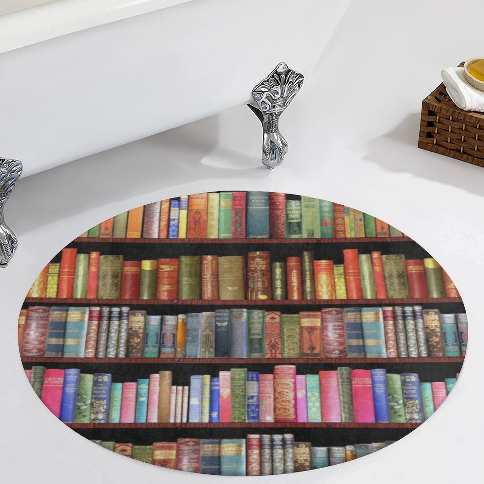 Bookworm Antique Book Library Vintage Book Shelf Round Carpet Circle ...