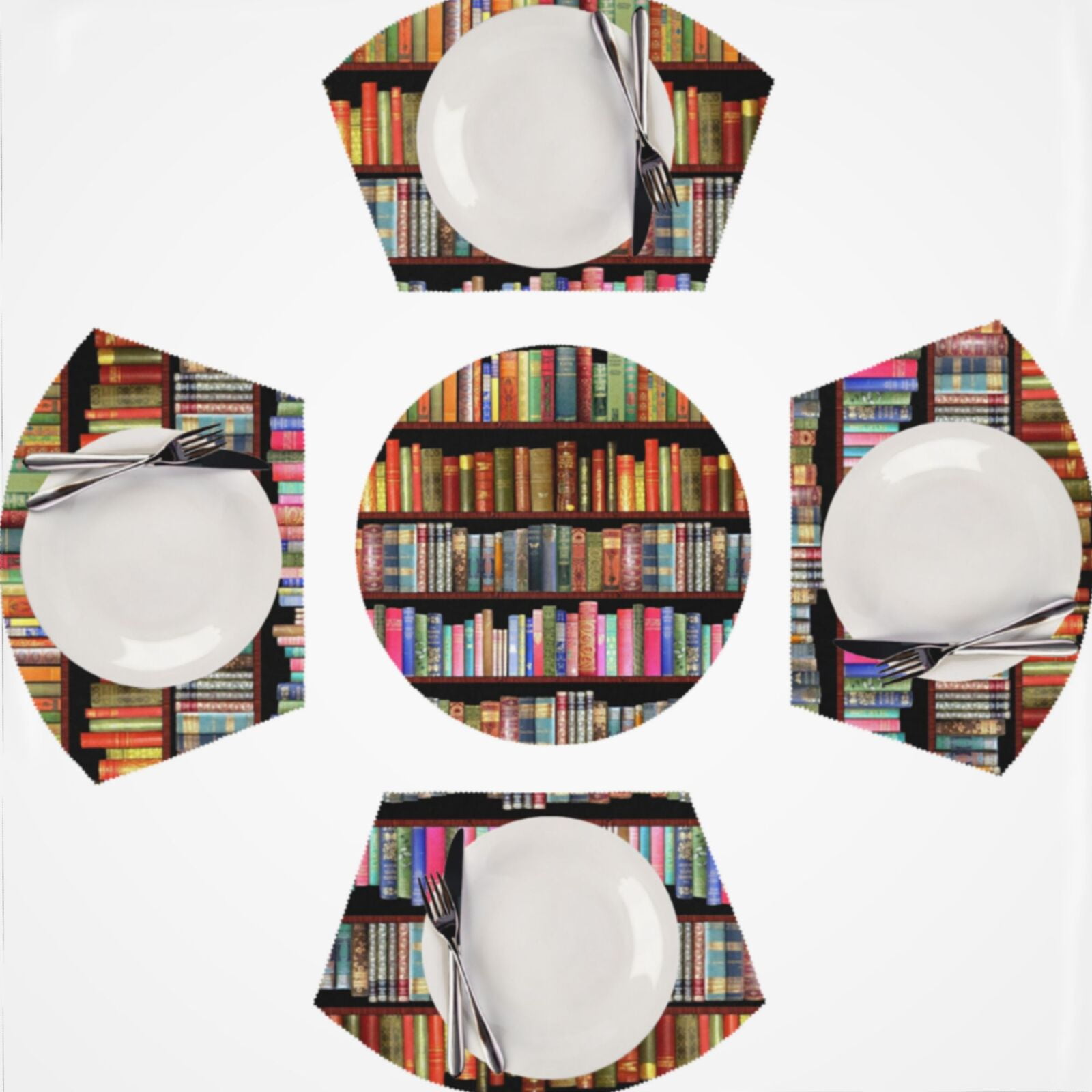 Bookworm Antique Book Library Vintage Book Shelf Round Table Placemats ...