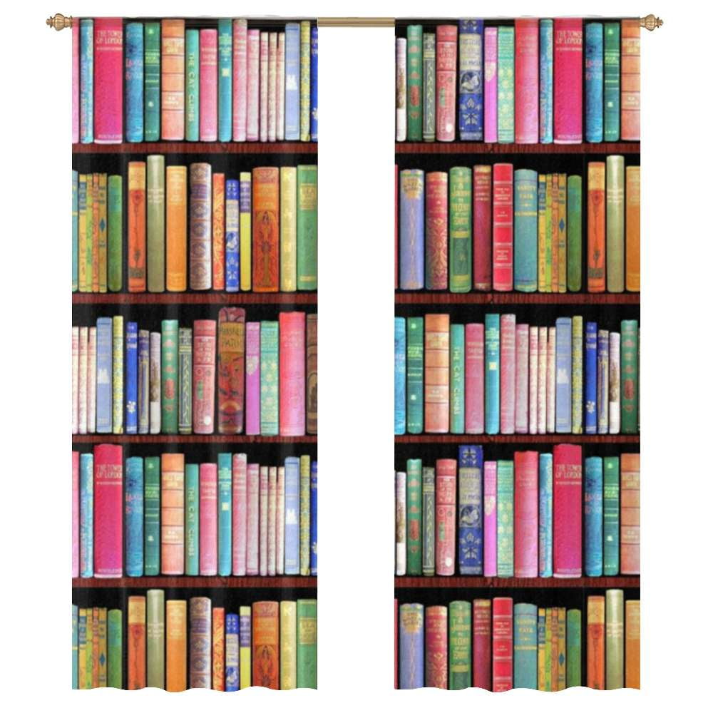 Bookworm Antique Book Library, Vintage Book Shelf Sheer Voile Curtain ...