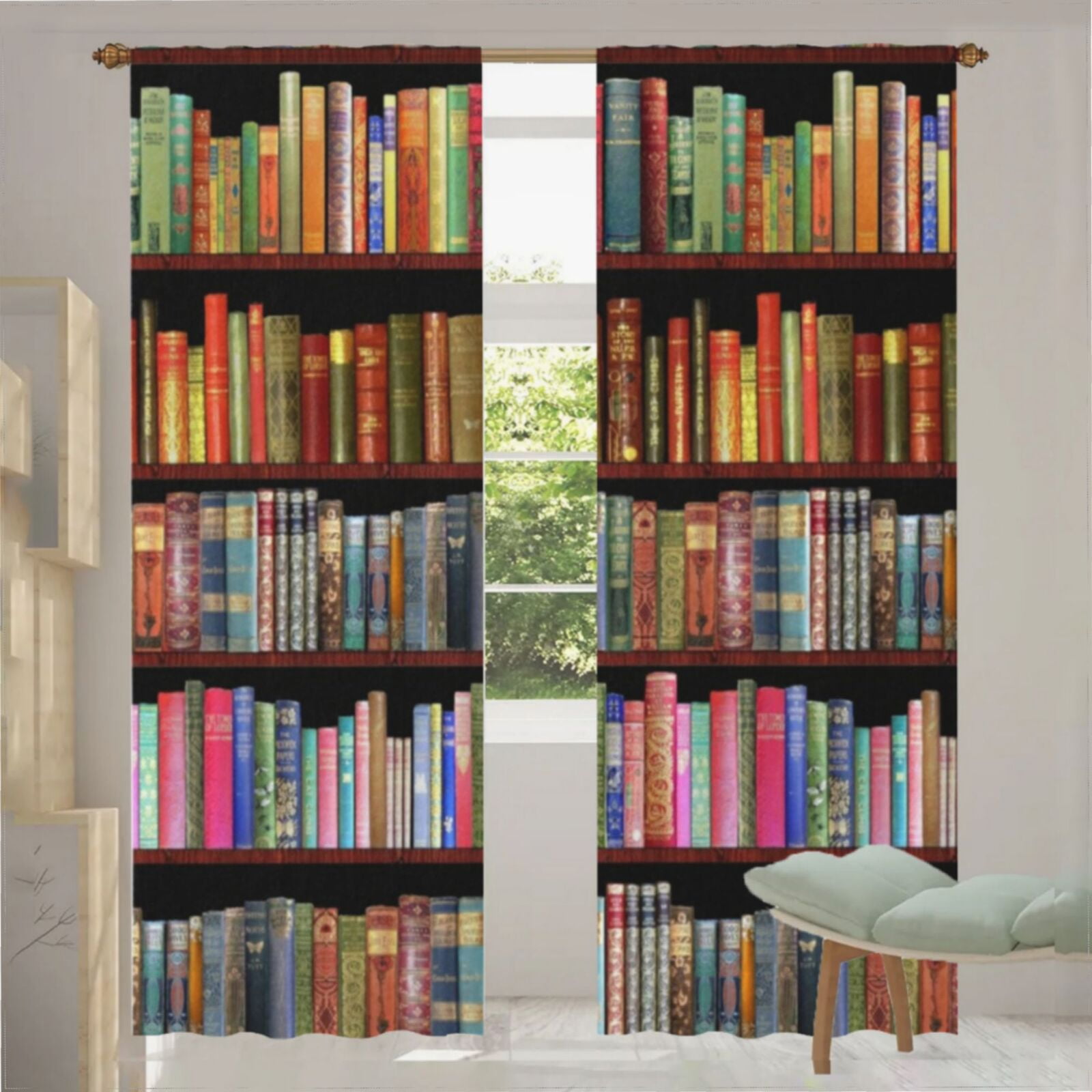 Bookworm Antique Book Library Vintage Book Shelf Window Tulle Curtains ...