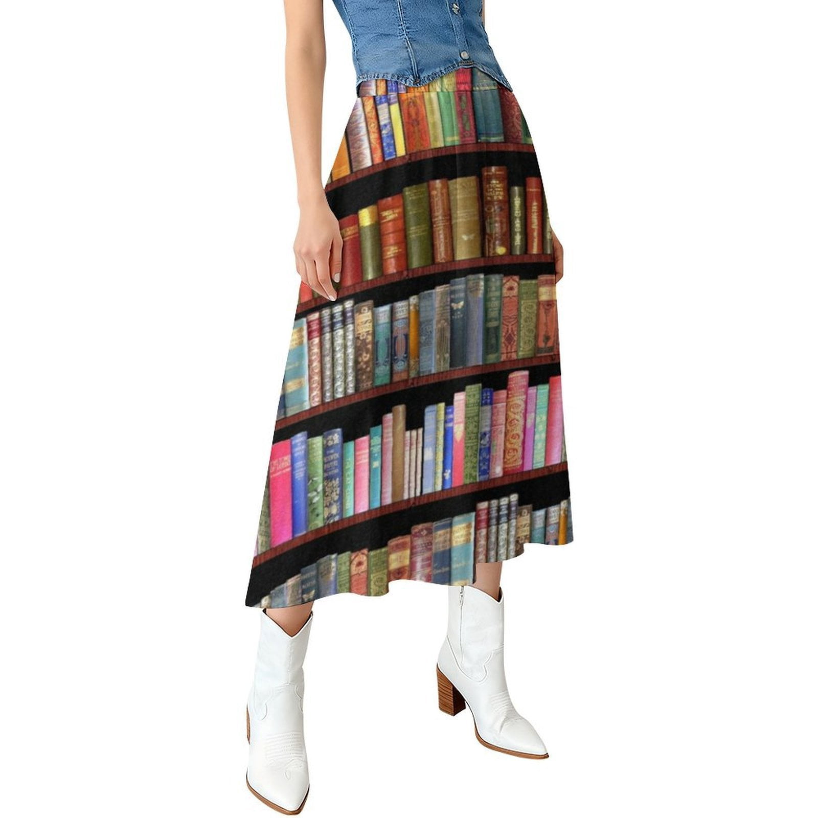 Bookworm Antique Book Library Vintage Book Shelf Women High Waist Midi ...