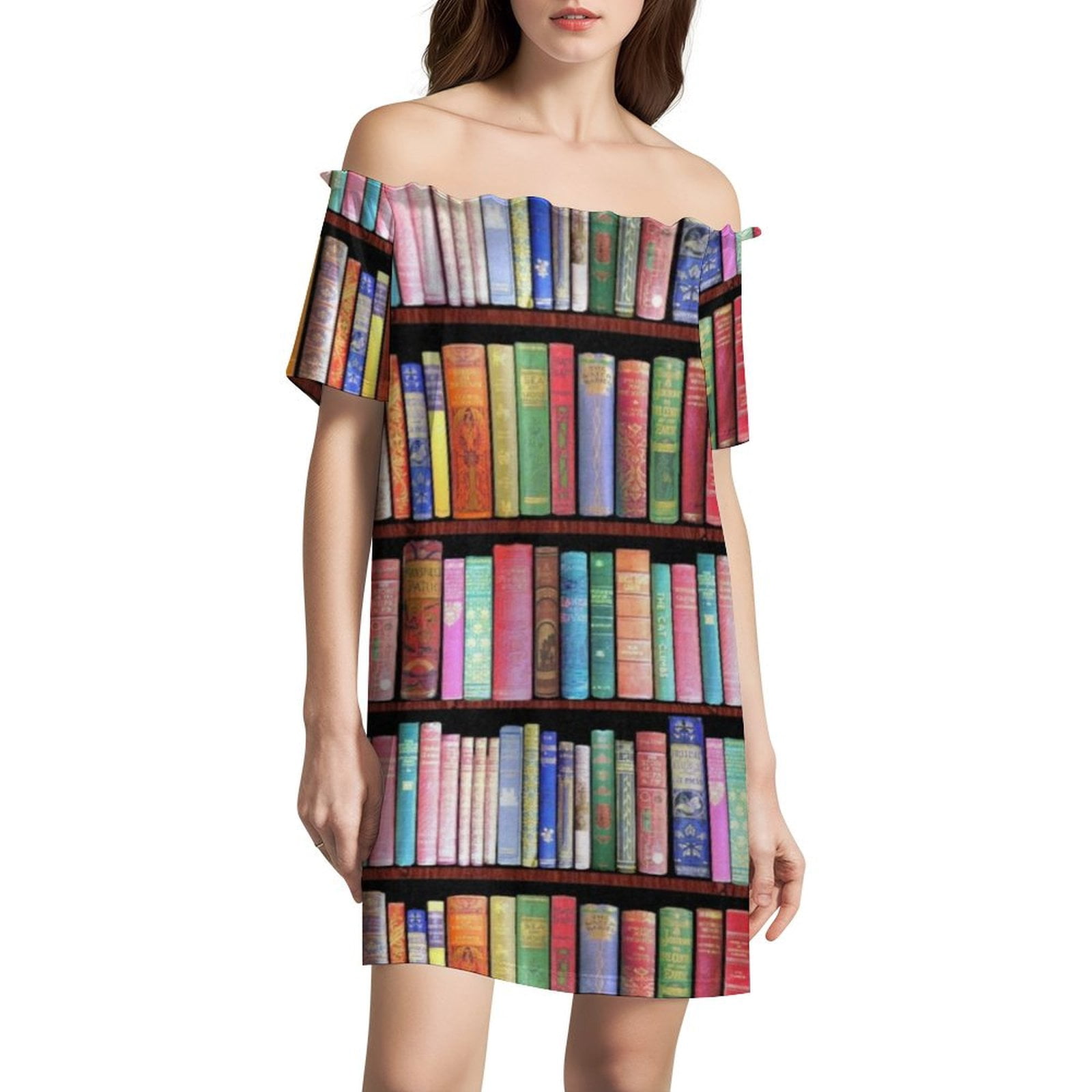 Bookworm Antique Book Library, Vintage Book Shelf Women's Summer Loose ...
