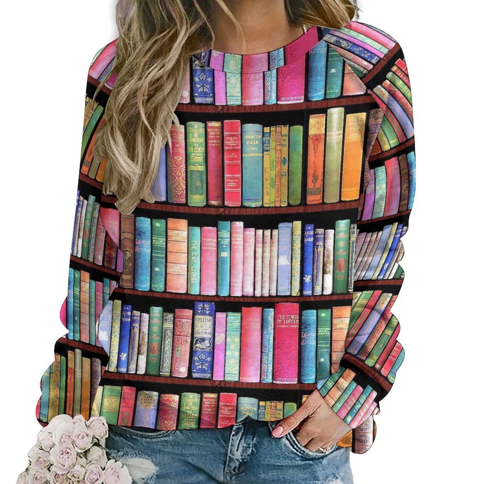 Bookworm Antique Book Library Women Casual Long Sleeve Hoodie ...
