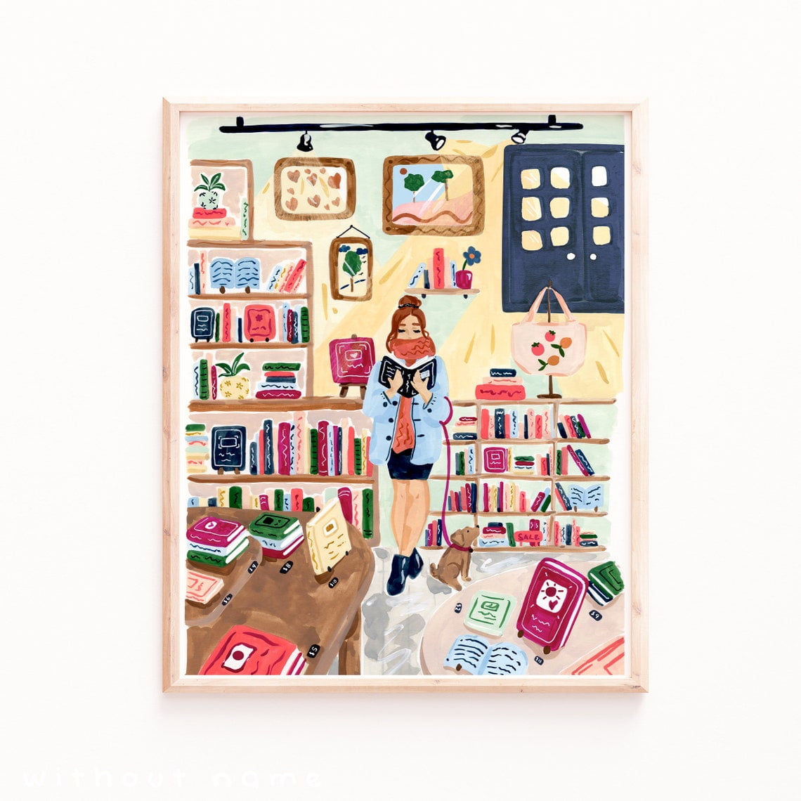 Bookworm Art Print, Cozy Bookstore with Dog (Multiple Sizes Available ...
