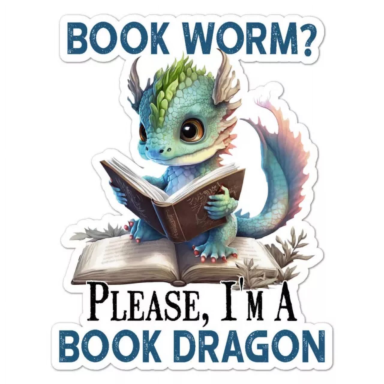 Bookworm Book Dragon Sticker Indoor Outdoor Phone Decal Water Bottle ...