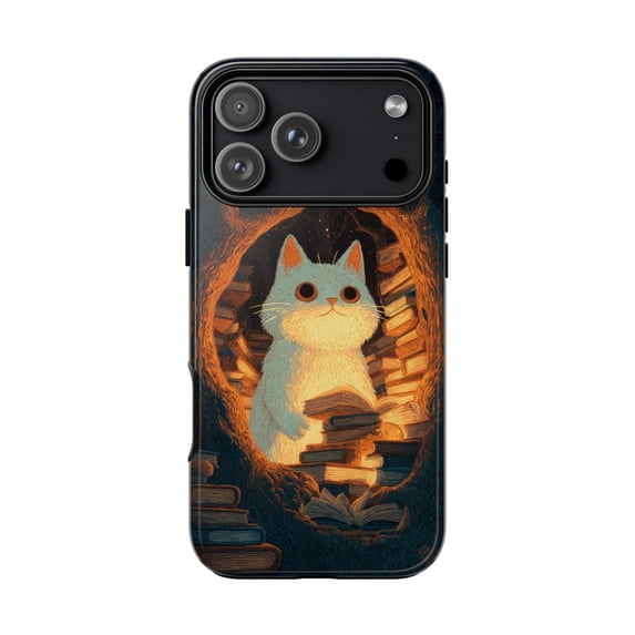 Bookworm Cat Hollow Tree Library with iPhone 17 to 11 Pro Max H01417 ...