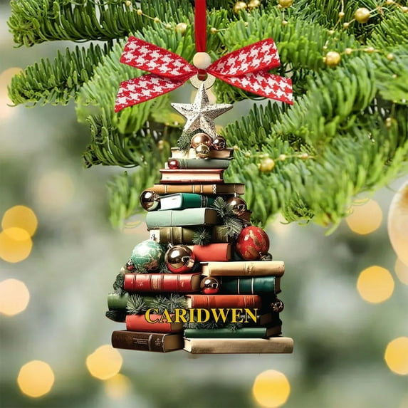 Bookworm Christmas Ornaments 2D Flat Design, Bookshelf Stacked ...