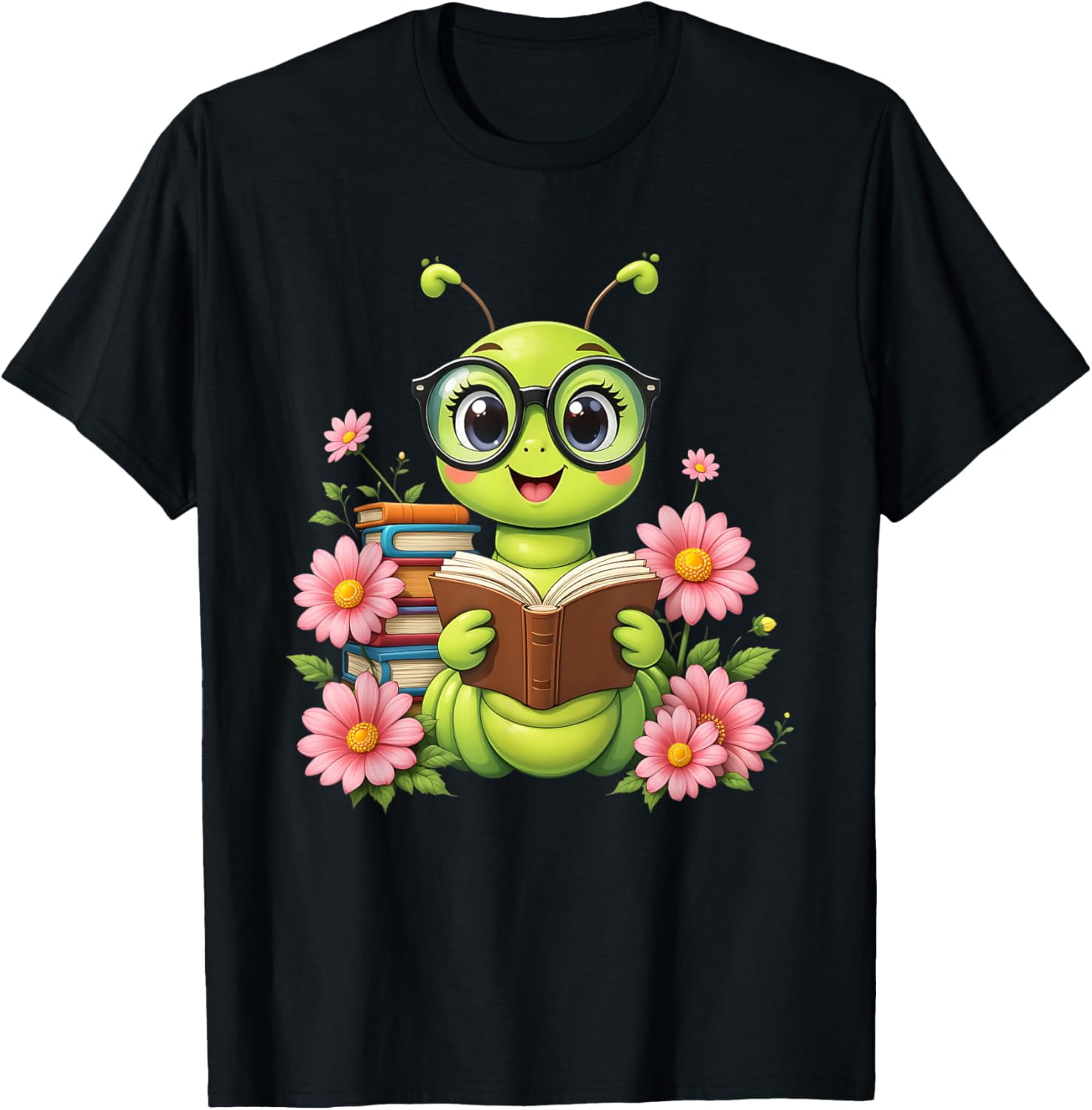 Bookworm Costume Kawaii Reading Worm For World Book Day T-Shirt ...