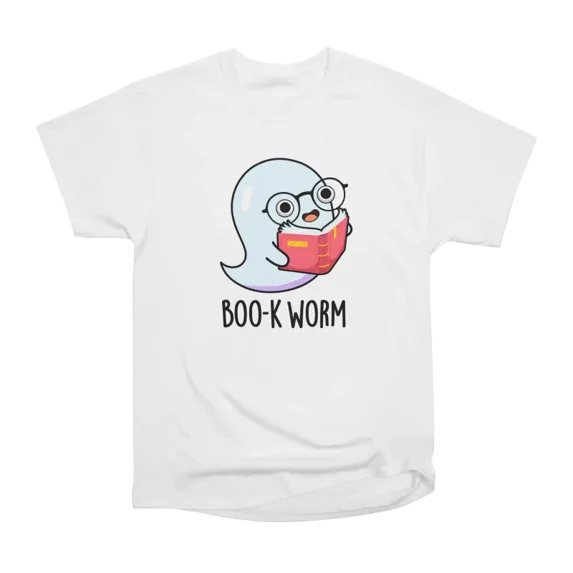 Bookworm Cute Halloween Bookworm Ghost Pun T-Shirt Tee Gift For Him ...