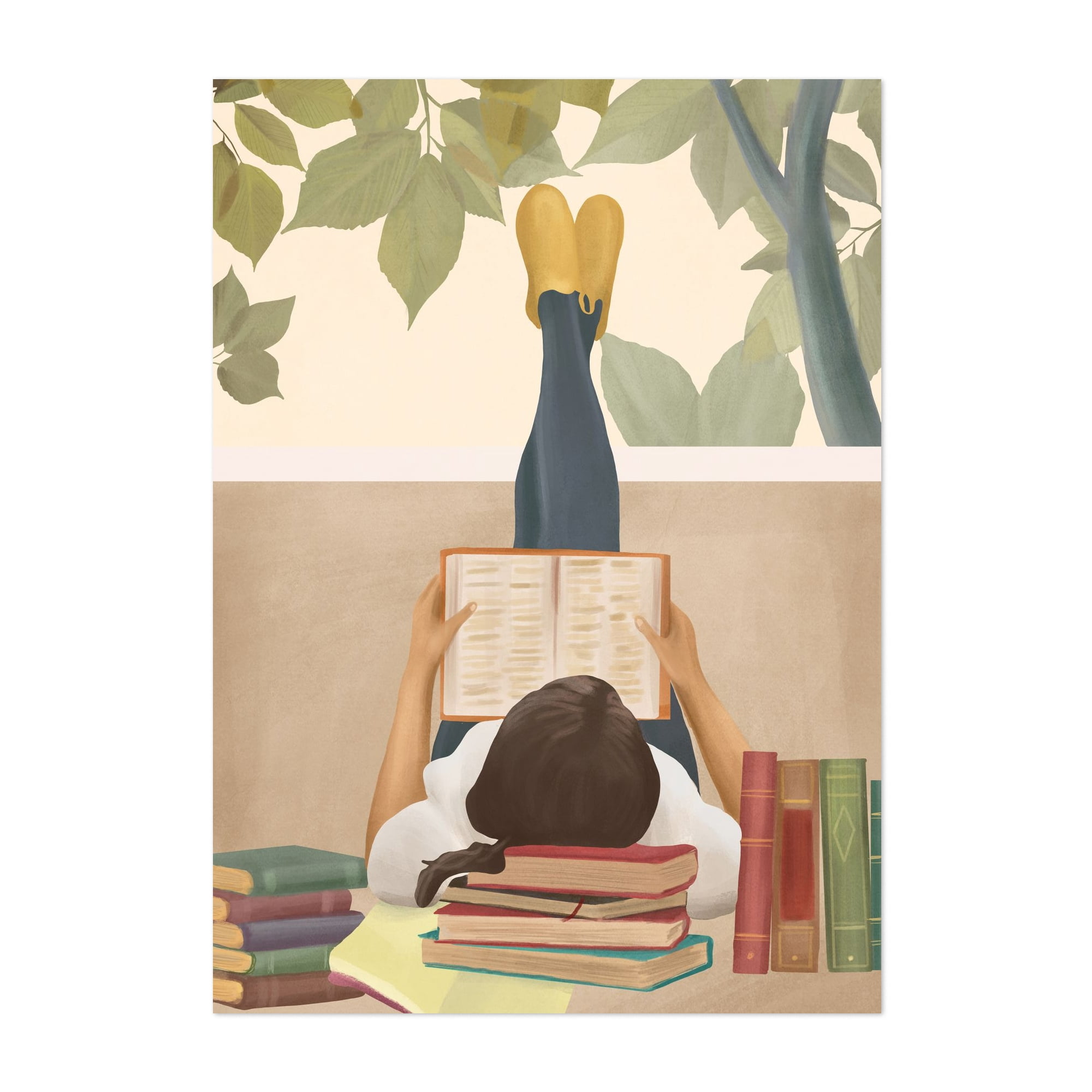 Bookworm - Illustration Reading Library Nature Calm Unframed Wall Art ...