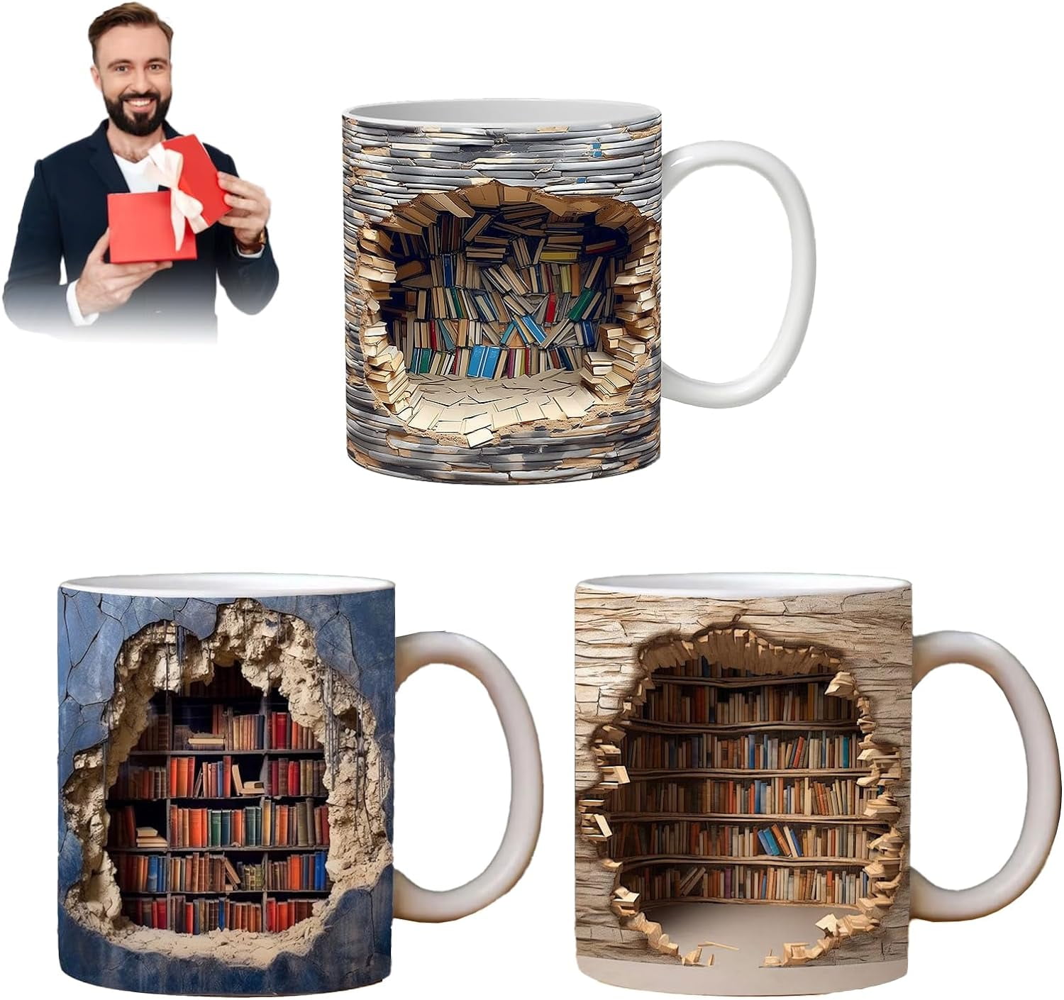 Bookworm Mug, 3D Bookshelf Ceramic Mug, Library Bookshelf Mugs Book ...