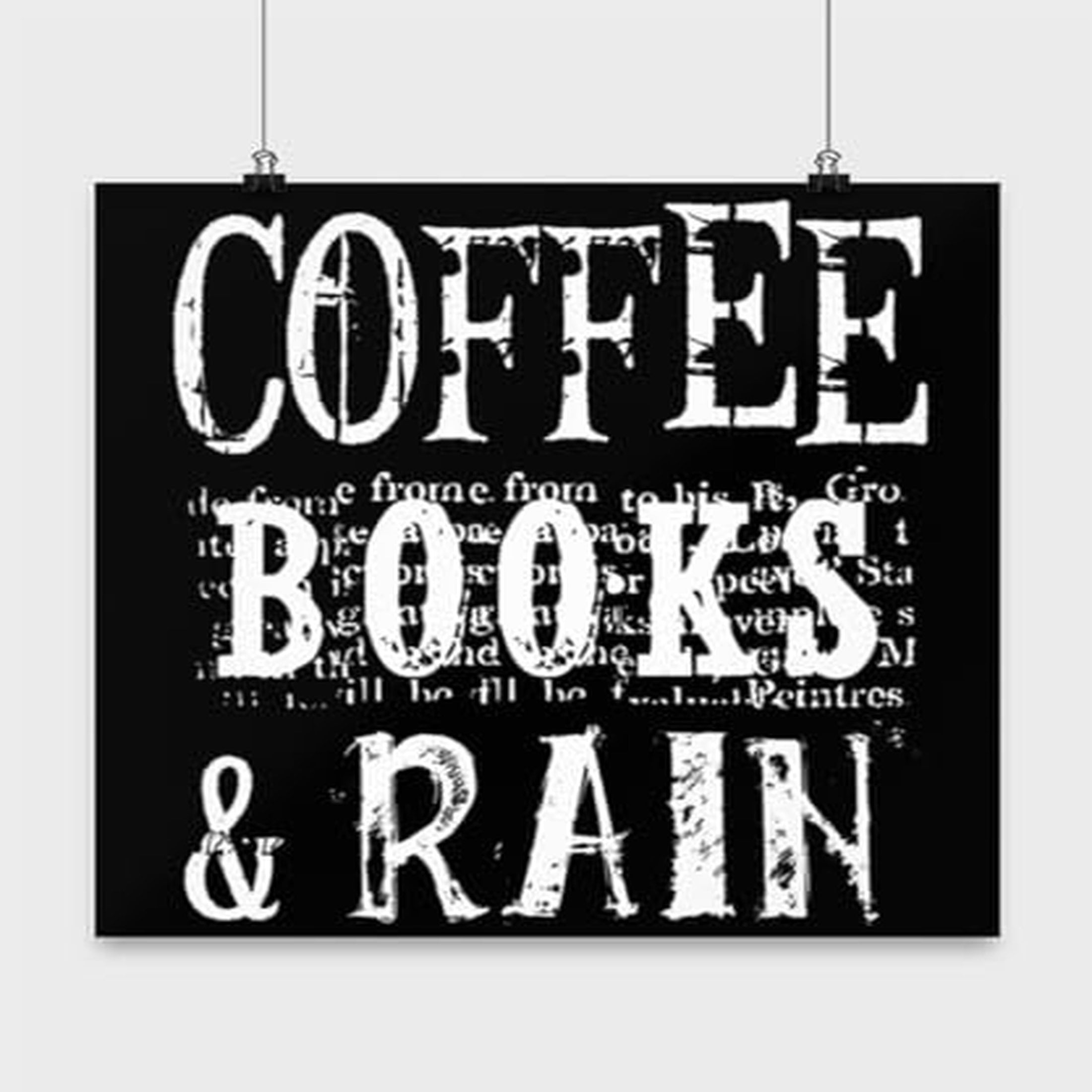 Bookworm Poster, Coffee Books And Rain, Library Wall Art Gift, Black ...