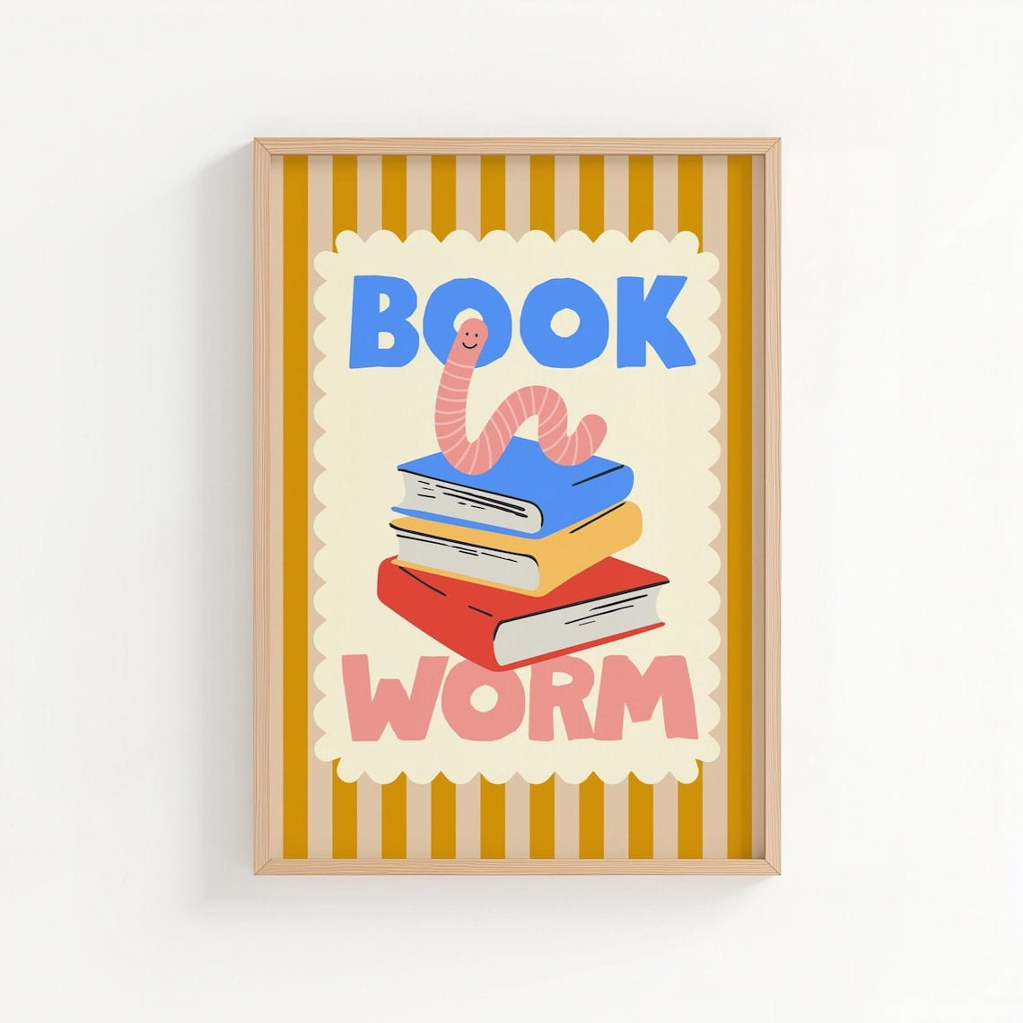 Bookworm Reading Wall Art Nursery Playroom Classroom Fun Educational ...