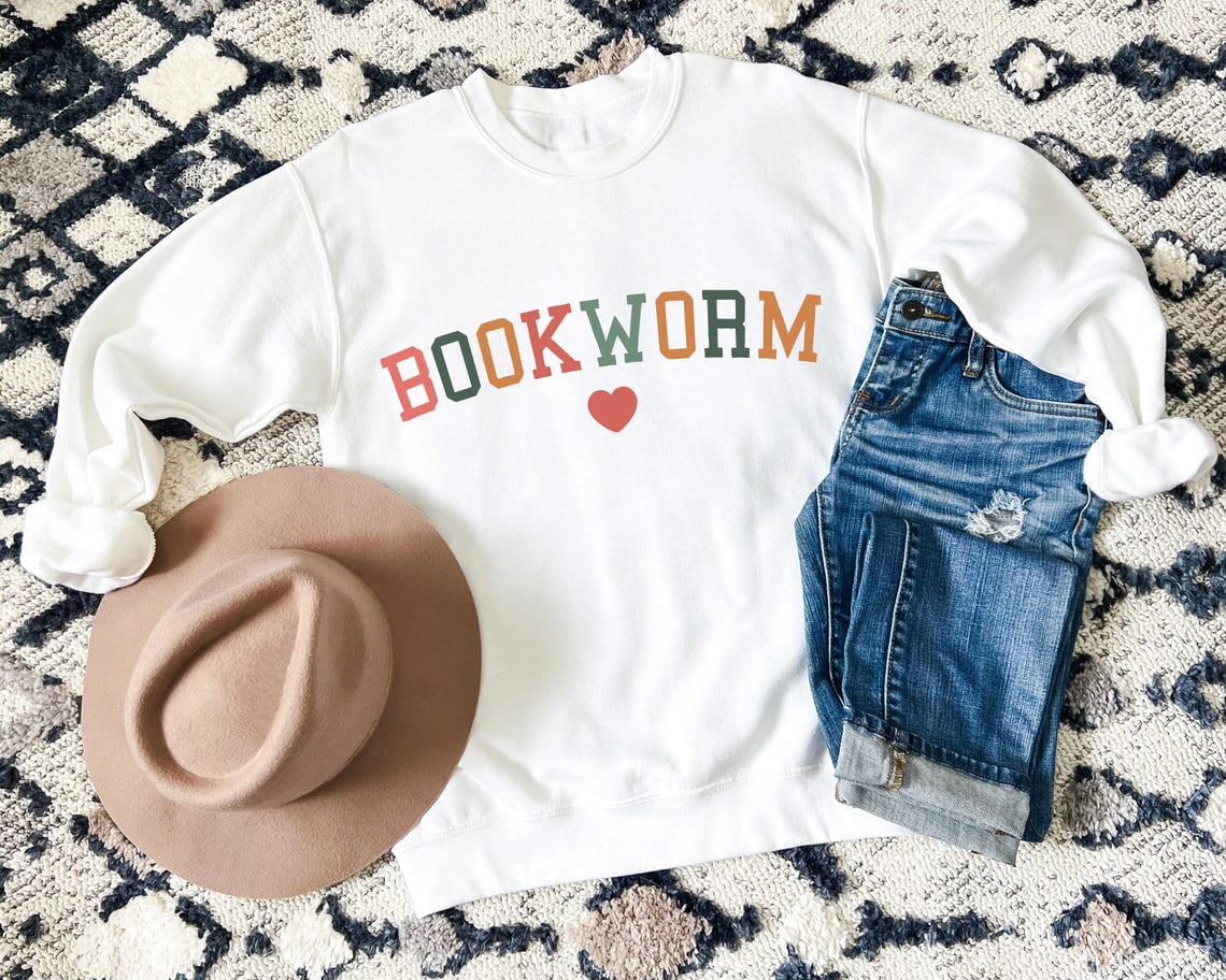 Bookworm Sweatshirt, Retro Bookish Sweater, Book Lover, Teachers Crew ...