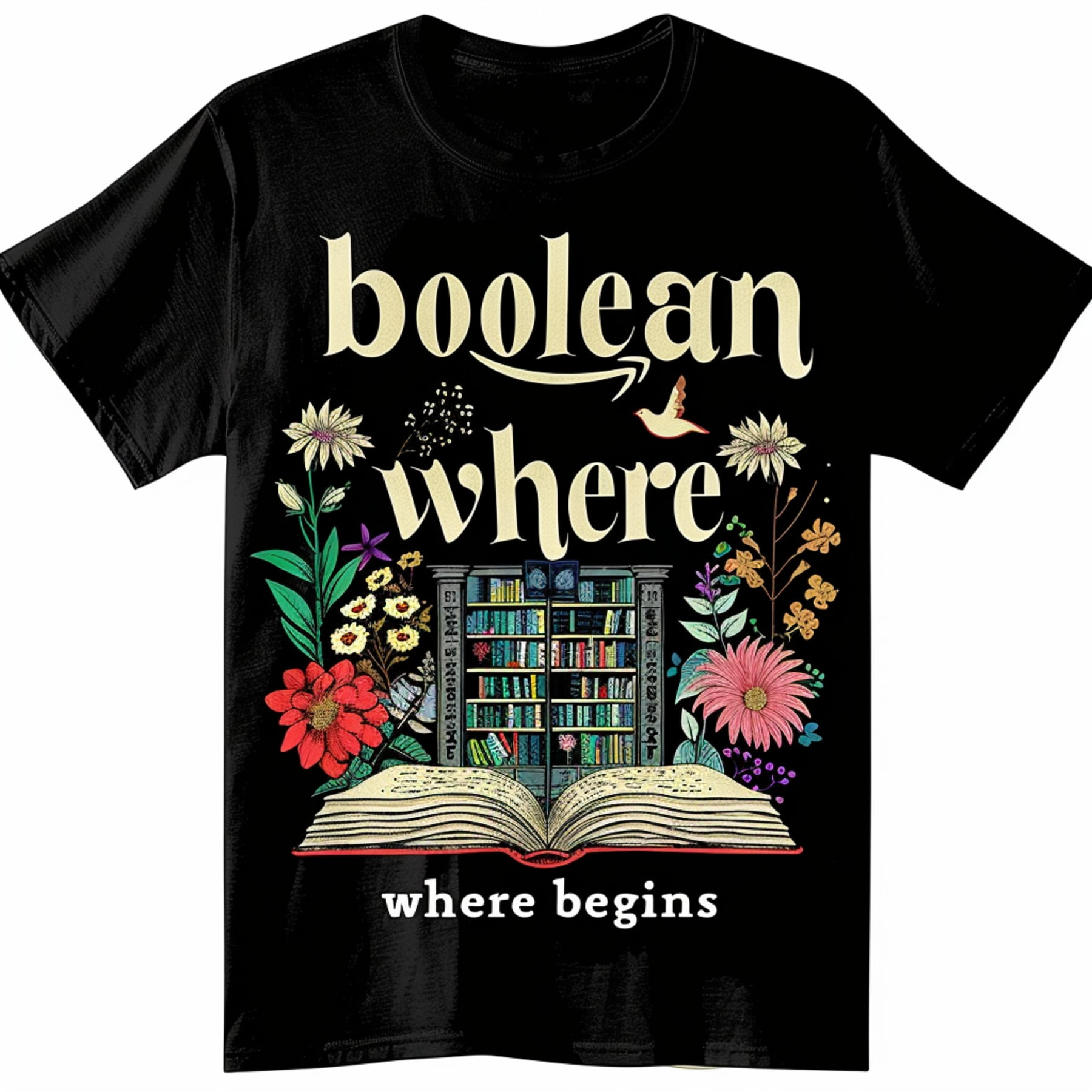 Boolean Library Adventure Begins Open Book Flowers Vector Illustration ...