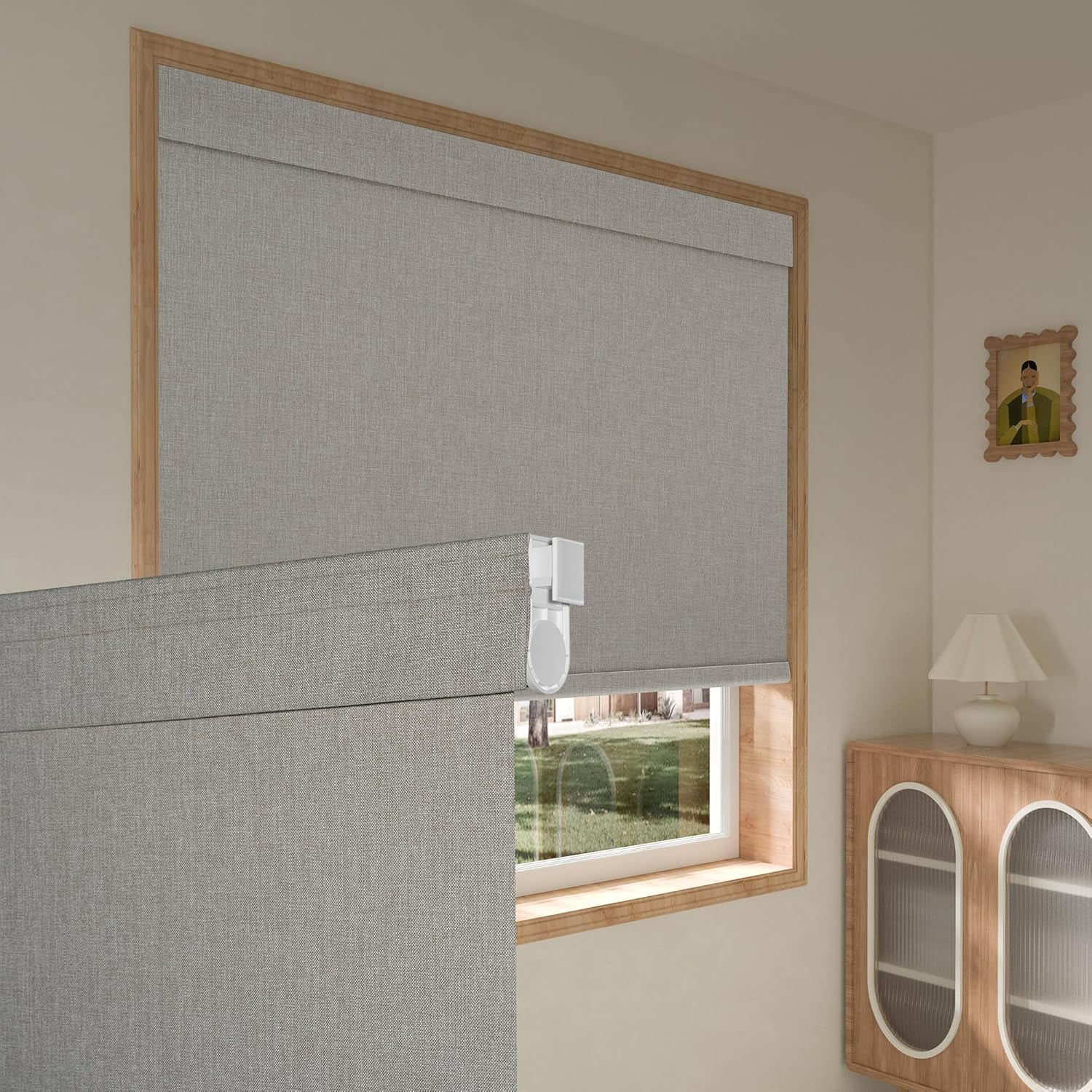 Boolegon No Drill No Tools Roller Shades for Windows, Blackout Linen ...
