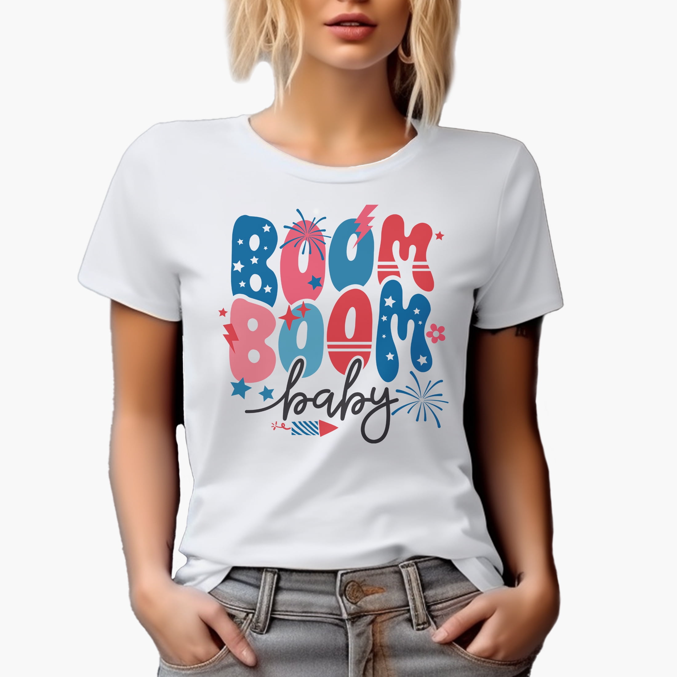 Boom Boom Baby, 4th of July Art Merch Gift, White T-Shirt, XL - Walmart.com