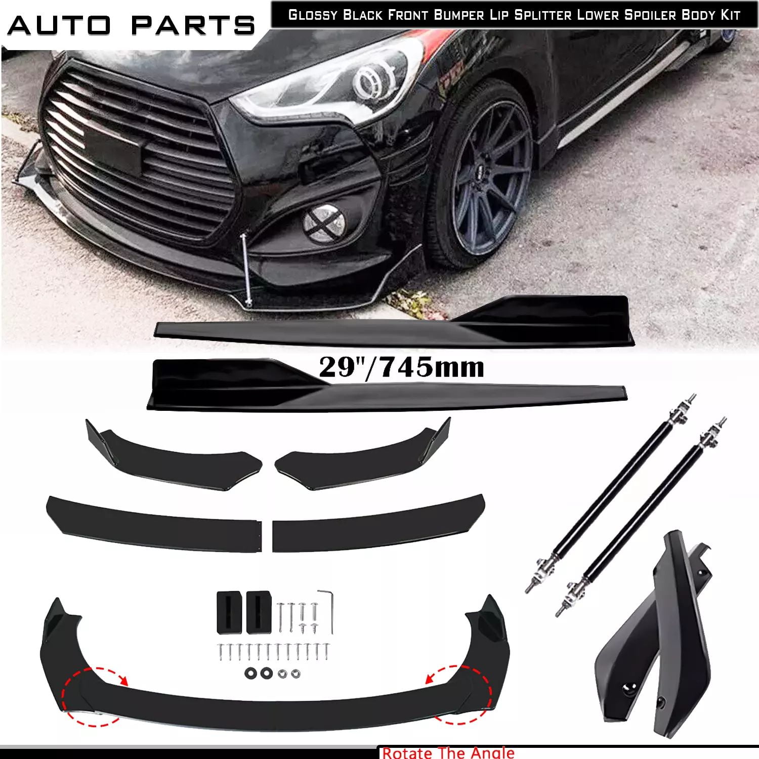 Booming up For Hyundai Veloster Front Rear Bumper Lip Spoiler Splitter ...