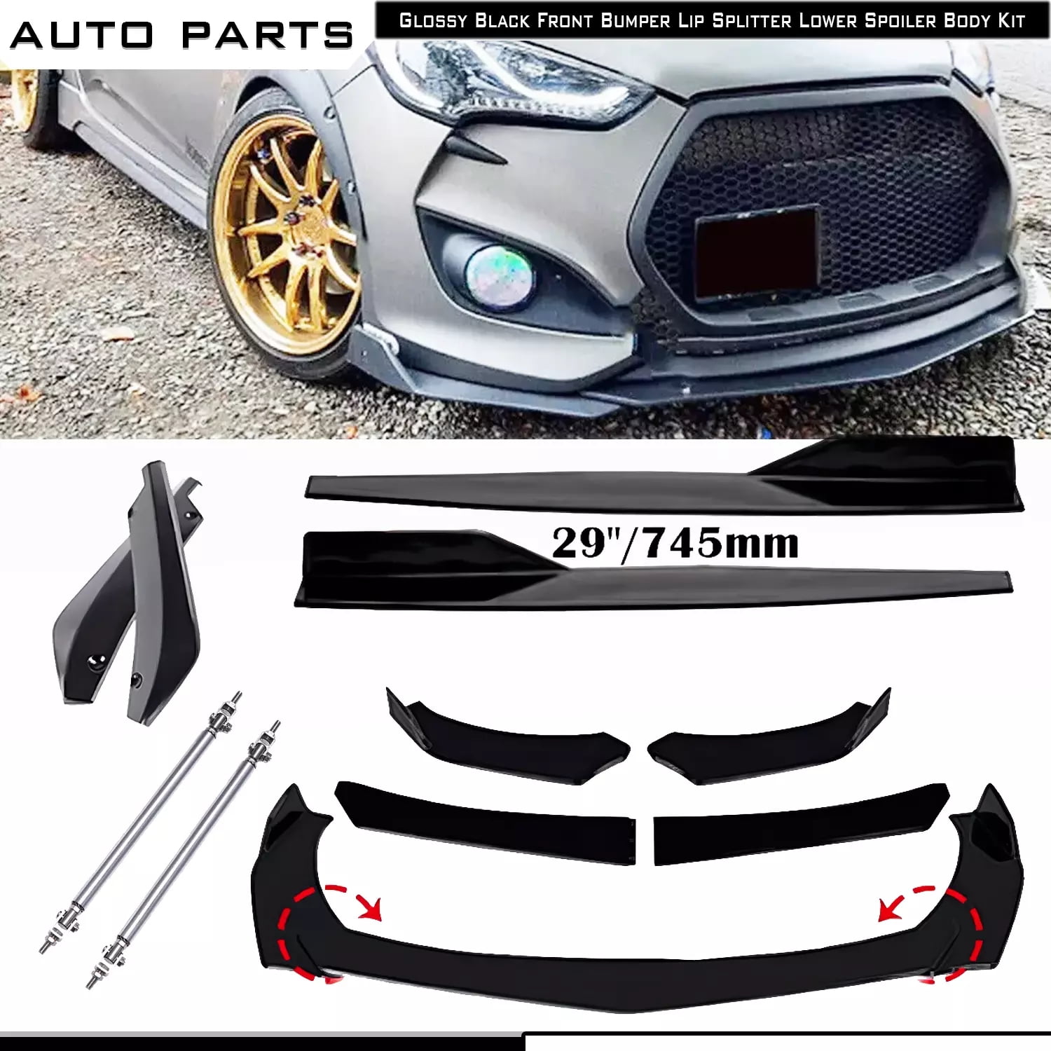 Booming up For Hyundai Veloster Turbo Front Bumper Lip Spoiler Splitter ...