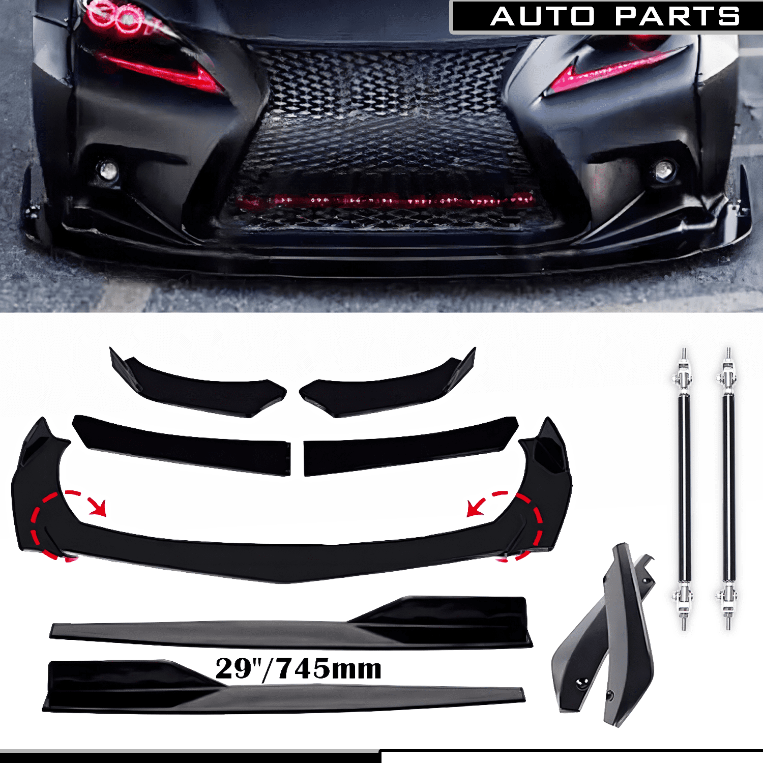 Booming up For Lexus LS460 LS500 Front Bumper Lip Splitter Spoiler Side ...