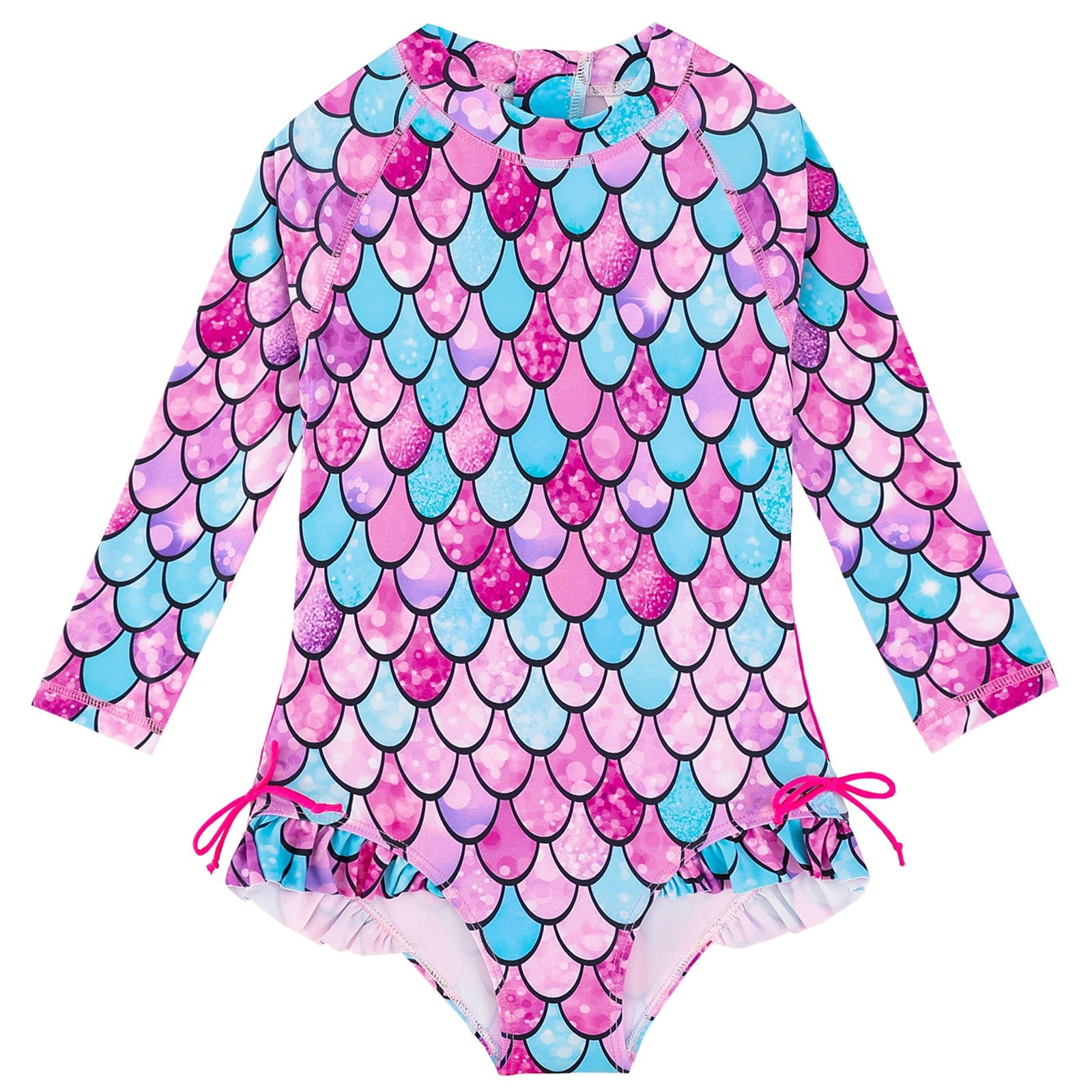 Boomny Girl's Bathing Suit Long Sleeve Casual Colorful Fish Scale ...