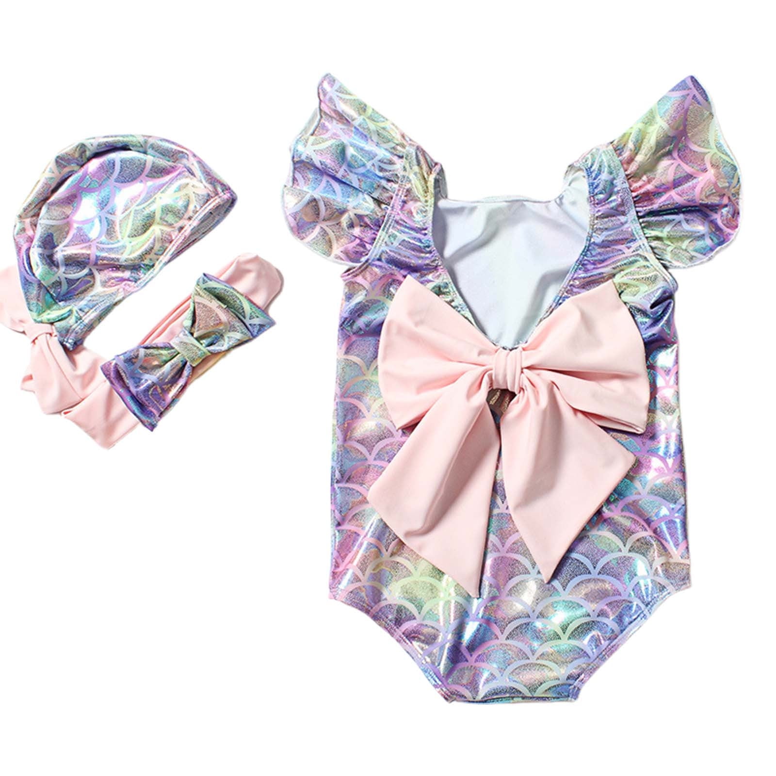 Boomny Girl's Swimsuit Ruffled Sleeve Casual Colorful Fish Scale Prints ...