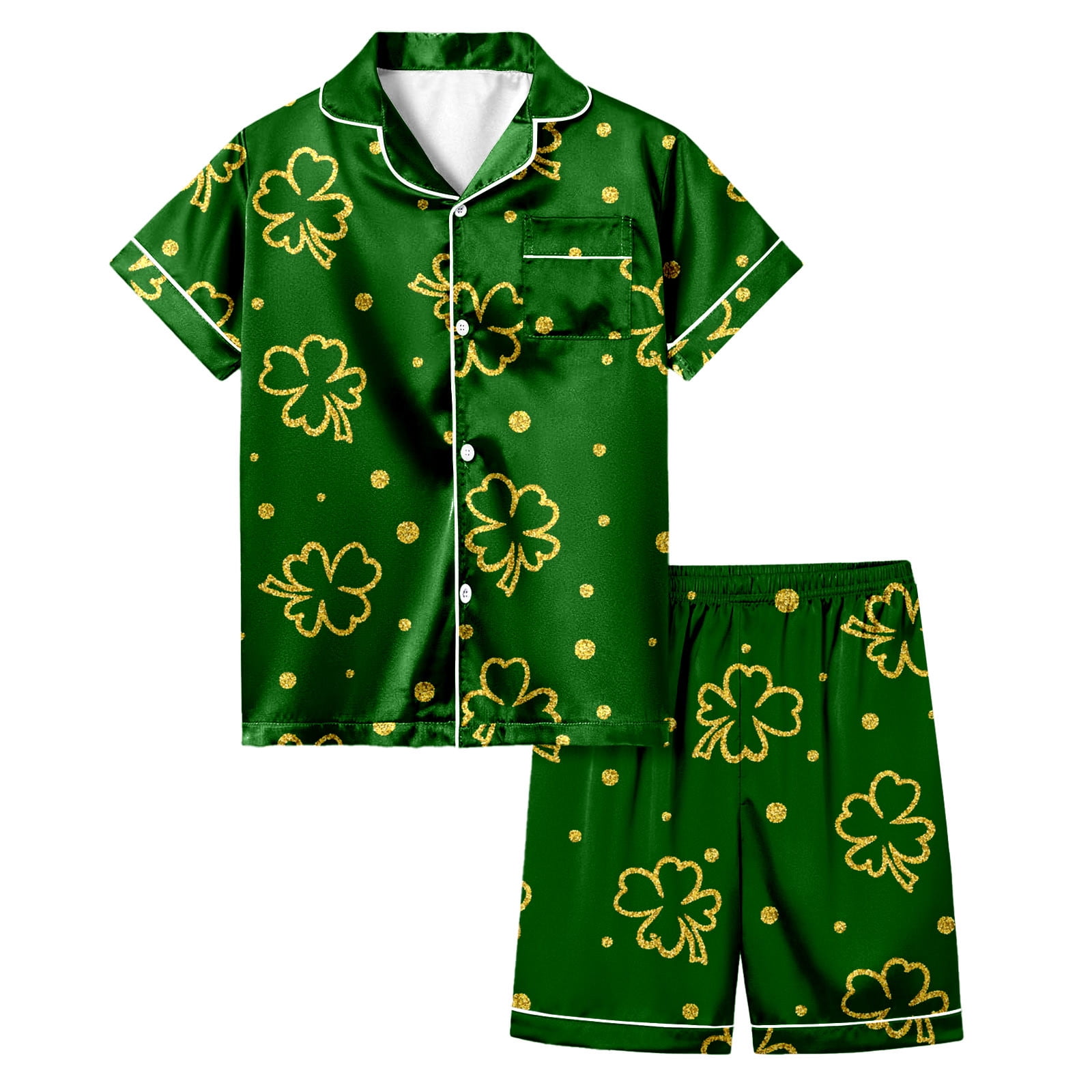 Boomny Toddler Baby Girls Pajama Sets Short Sleeve Casual St. Patrick'S Day Four-Leaf Clover ...