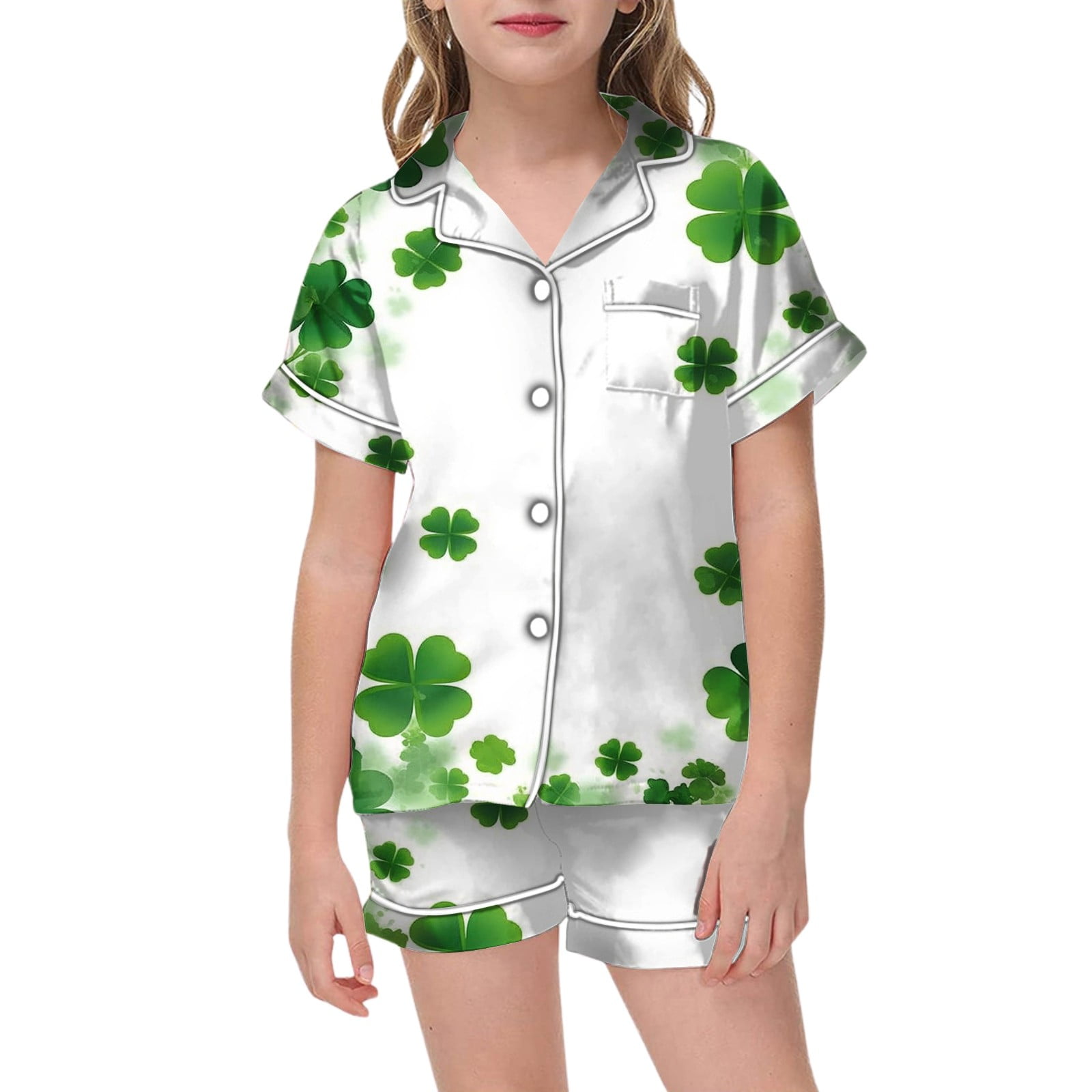 Boomny Toddler Baby Girls Pajama Sets Short Sleeve Casual St. Patrick'S Day Four-Leaf Clover ...
