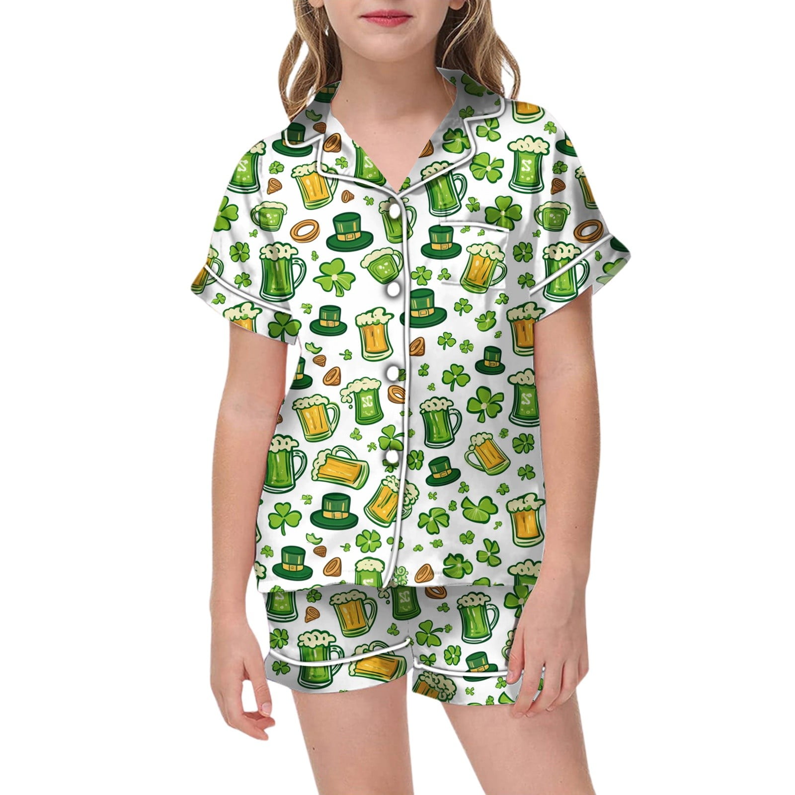 Boomny Toddler Girls Pajama Sets Short Sleeve Casual St. Patrick'S Day Four-Leaf Clover Printed ...