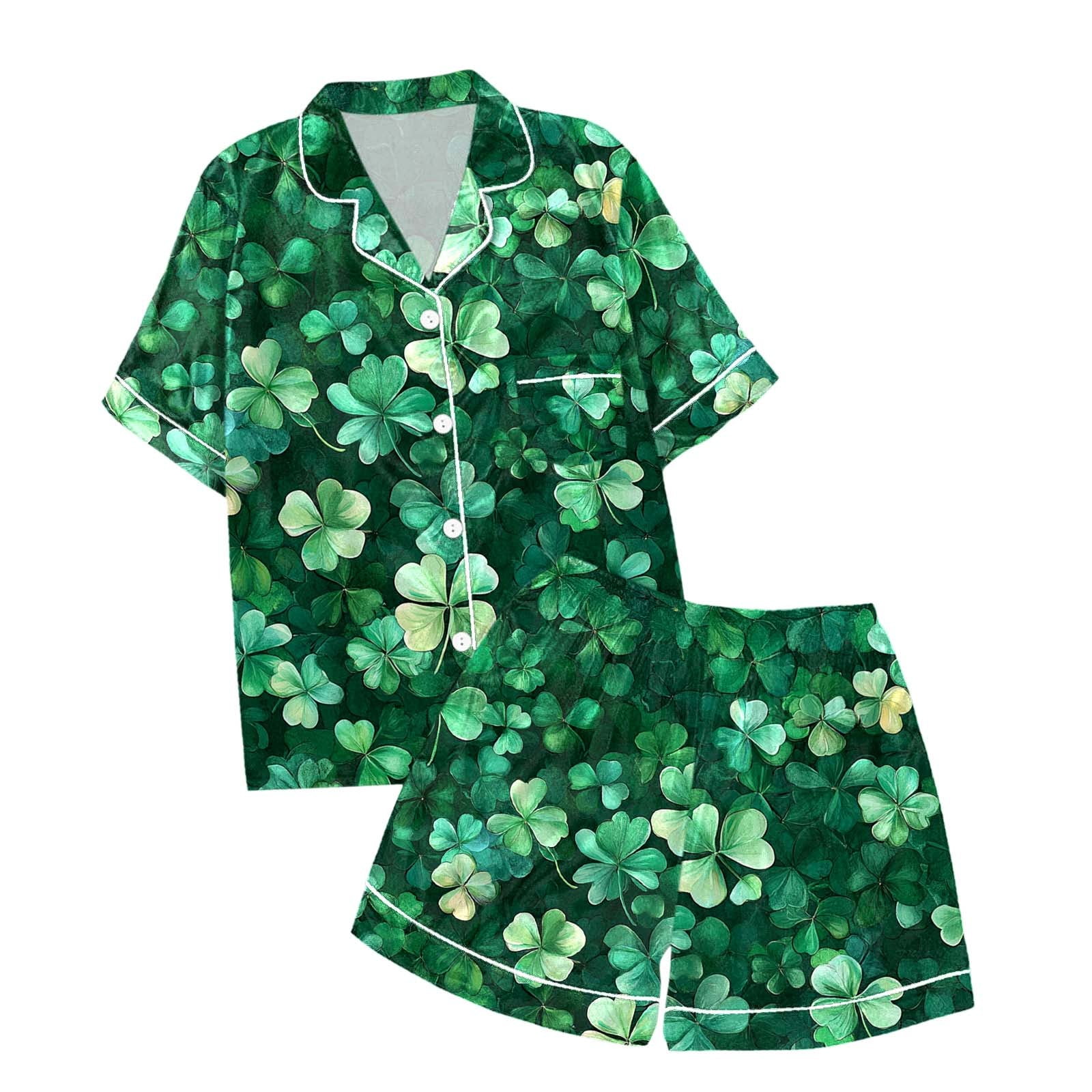 Boomny Toddler Girls Pajama Sets Short Sleeve Casual St. Patrick'S Day Four-Leaf Clover Printed ...