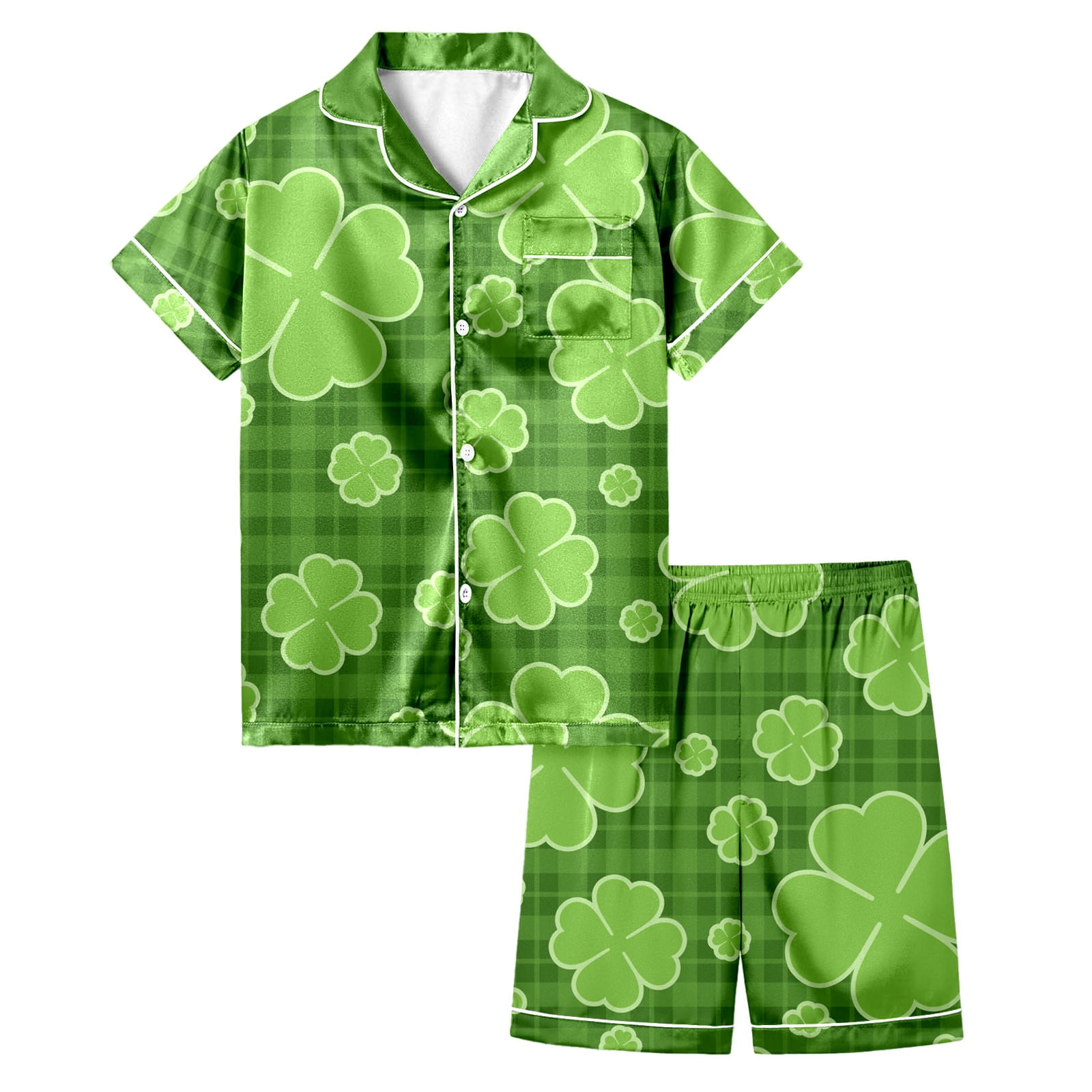 Boomny Toddler Girls Pajama Sets Short Sleeve Casual St. Patrick'S Day Four-Leaf Clover Printed ...