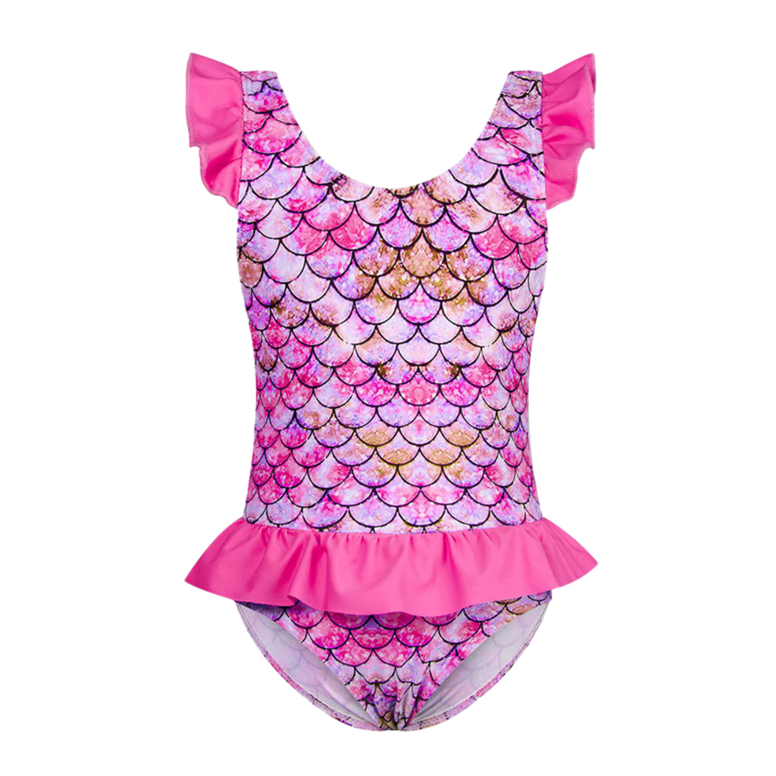 Boomny Toddler Girls Swimsuits Ruffled Sleeve Cute Sweet Patchwork Fish ...
