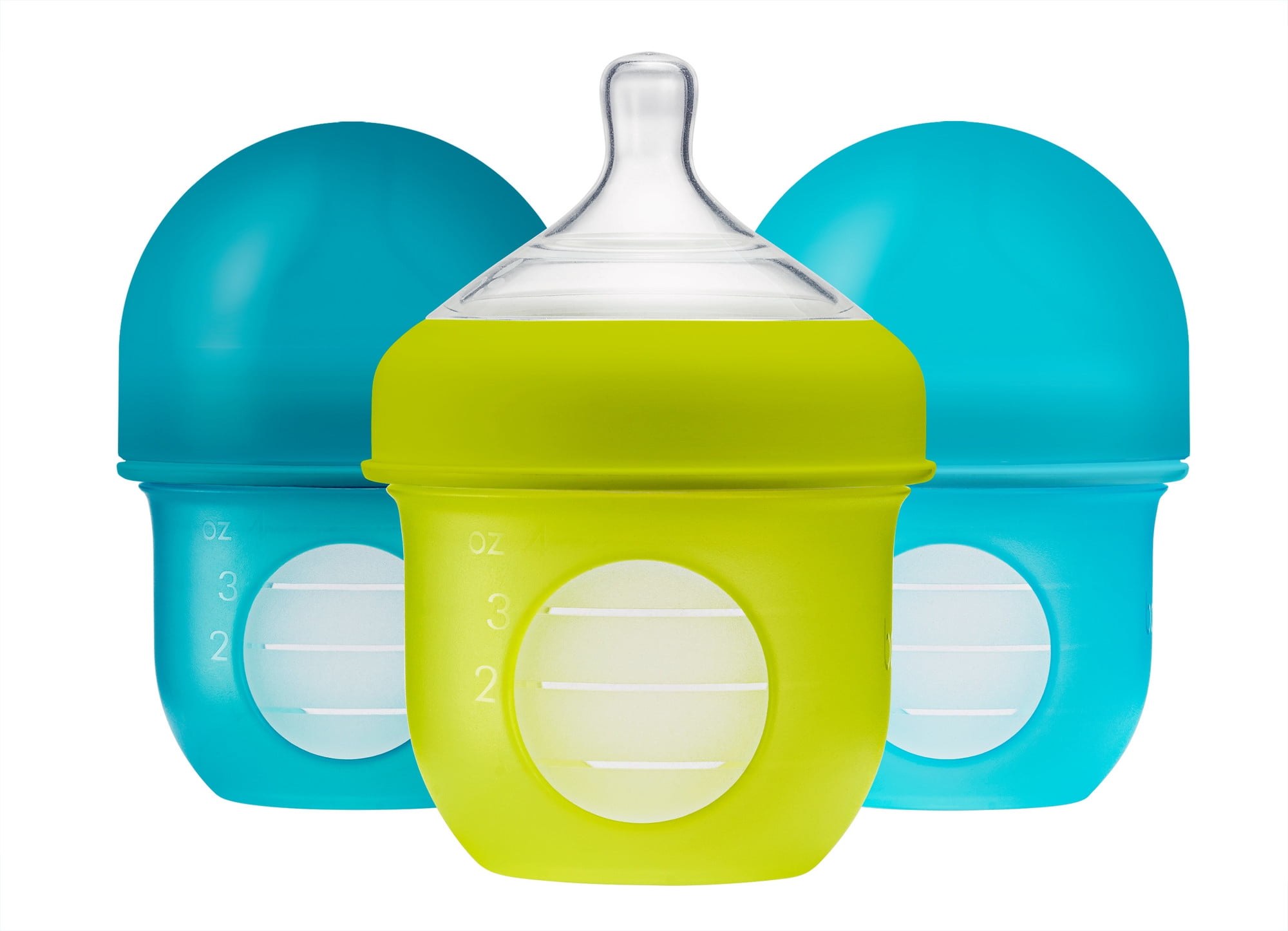 Boon Nursh Silicone Baby Bottle, Air-Free Feeding, Blue Multi Pack 4 Oz ...