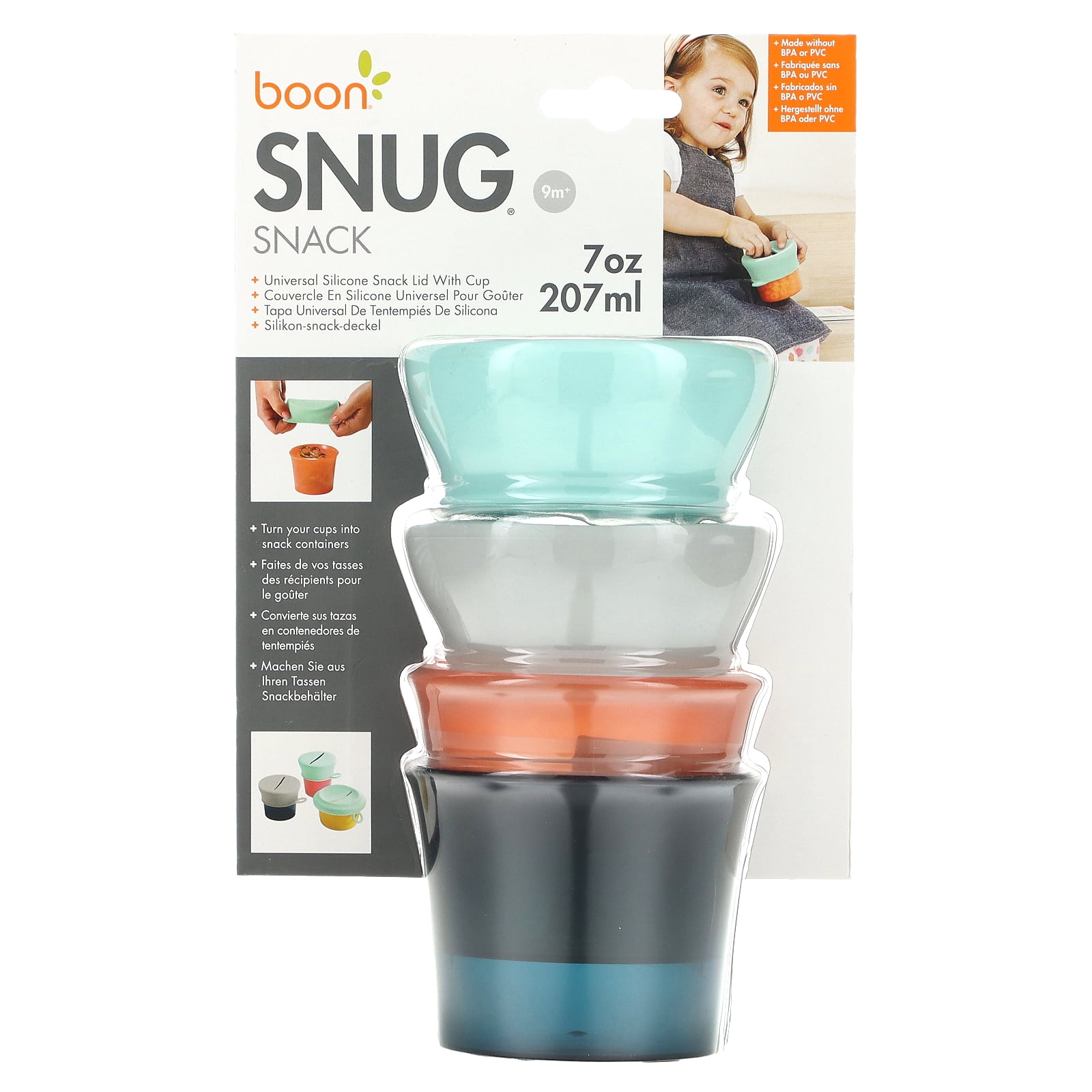 Boon Snug Snack, Universal Silicone Snack Lid with Cup, 9m+, 2 Cups & 2 ...