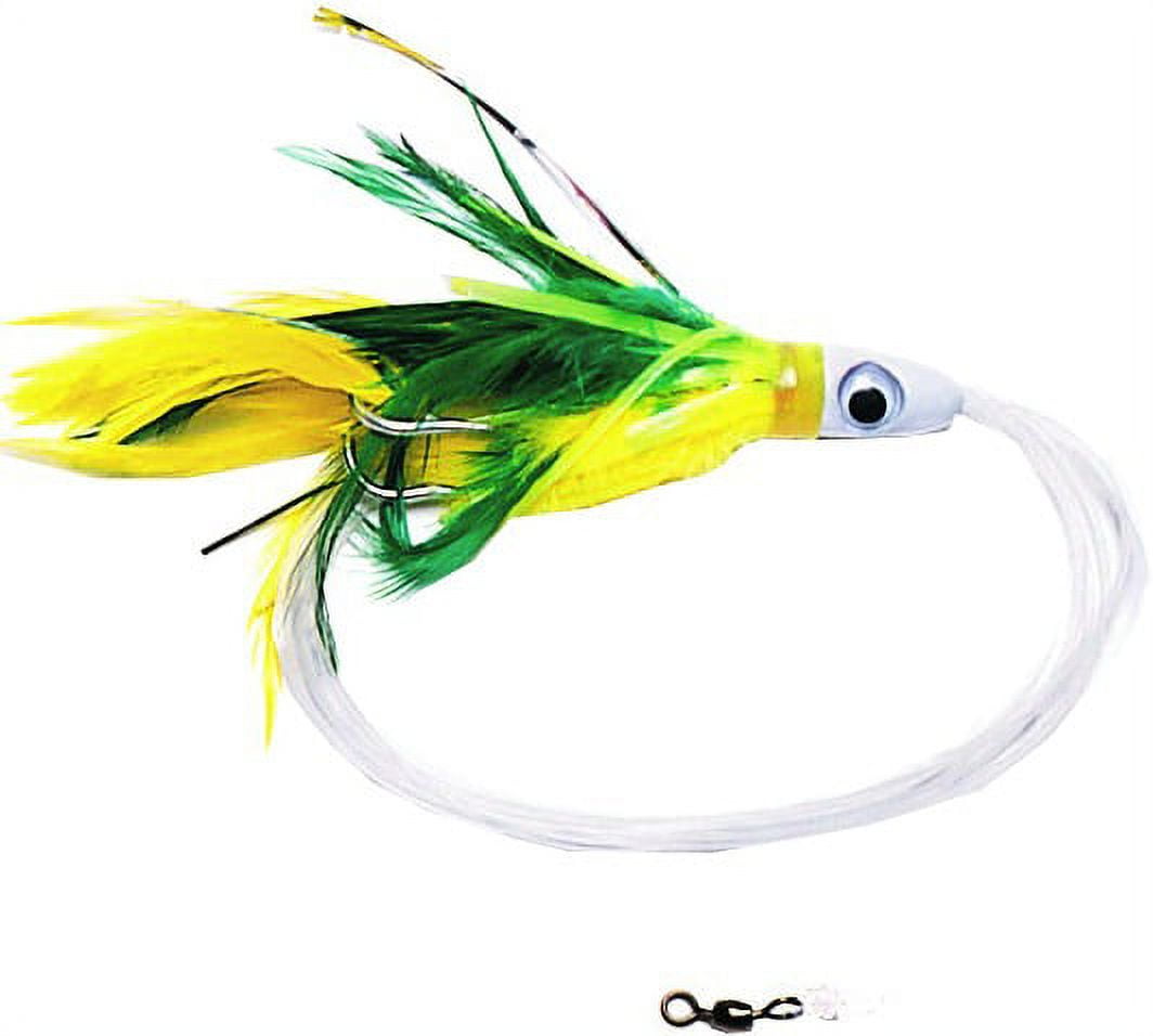 Boone Bait Feather Trolling Jig Double Hook, 2 oz, Green/Yellow ...
