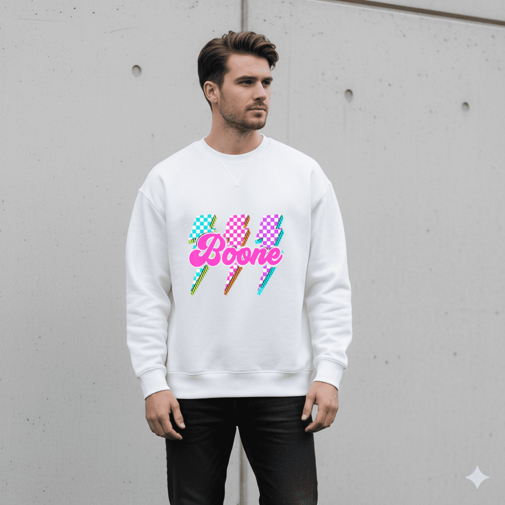 Boone Lightning Bolt Checkered 80s Retro Vintage Inspired Graphic ...