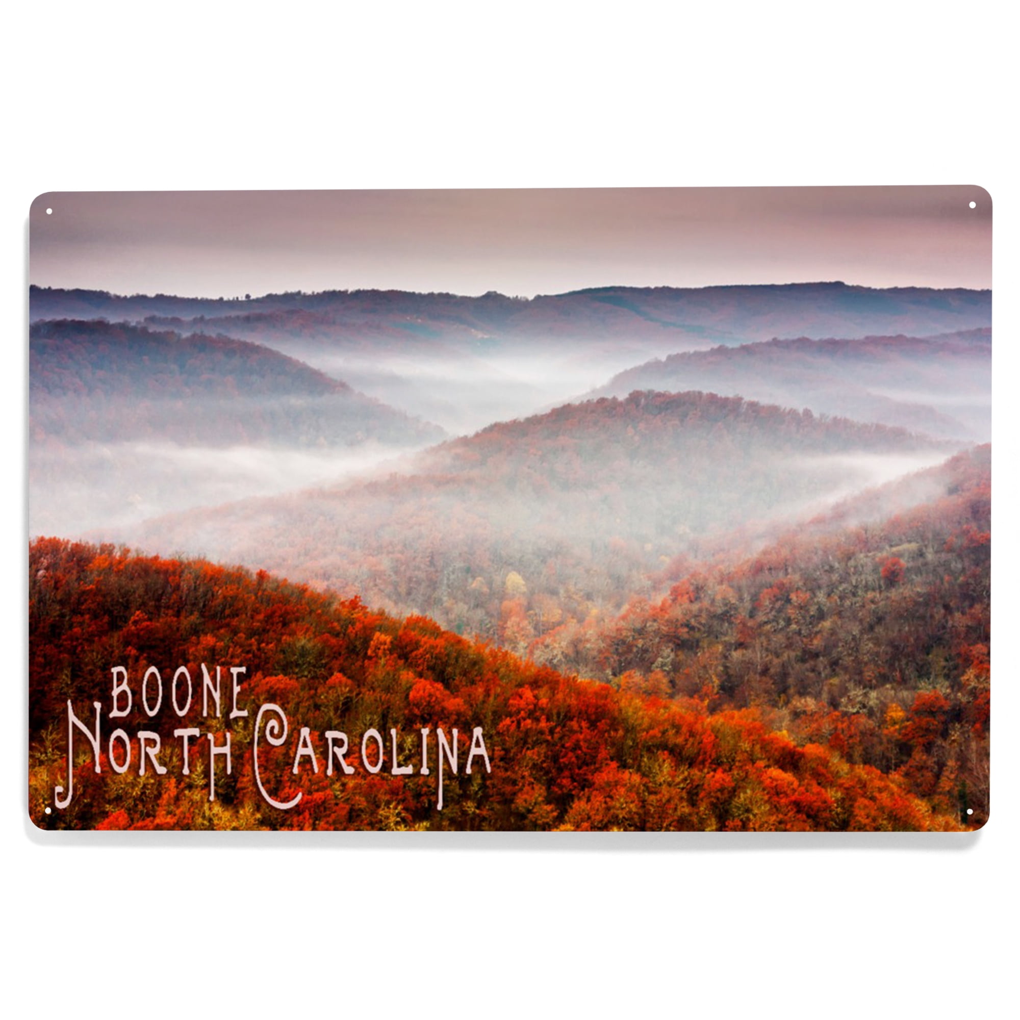 Boone, North Carolina, Autumn Fog over Hills (12x18 Aluminum Art ...