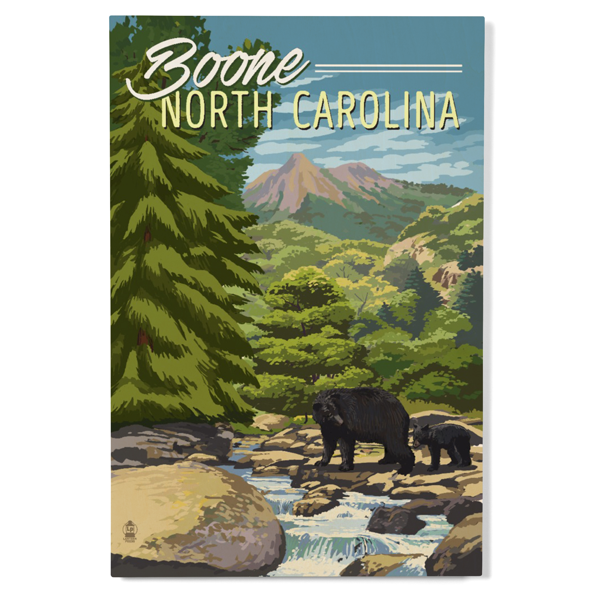 Boone, North Carolina, Bear Family and Creek Birch Wood Wall Sign ...
