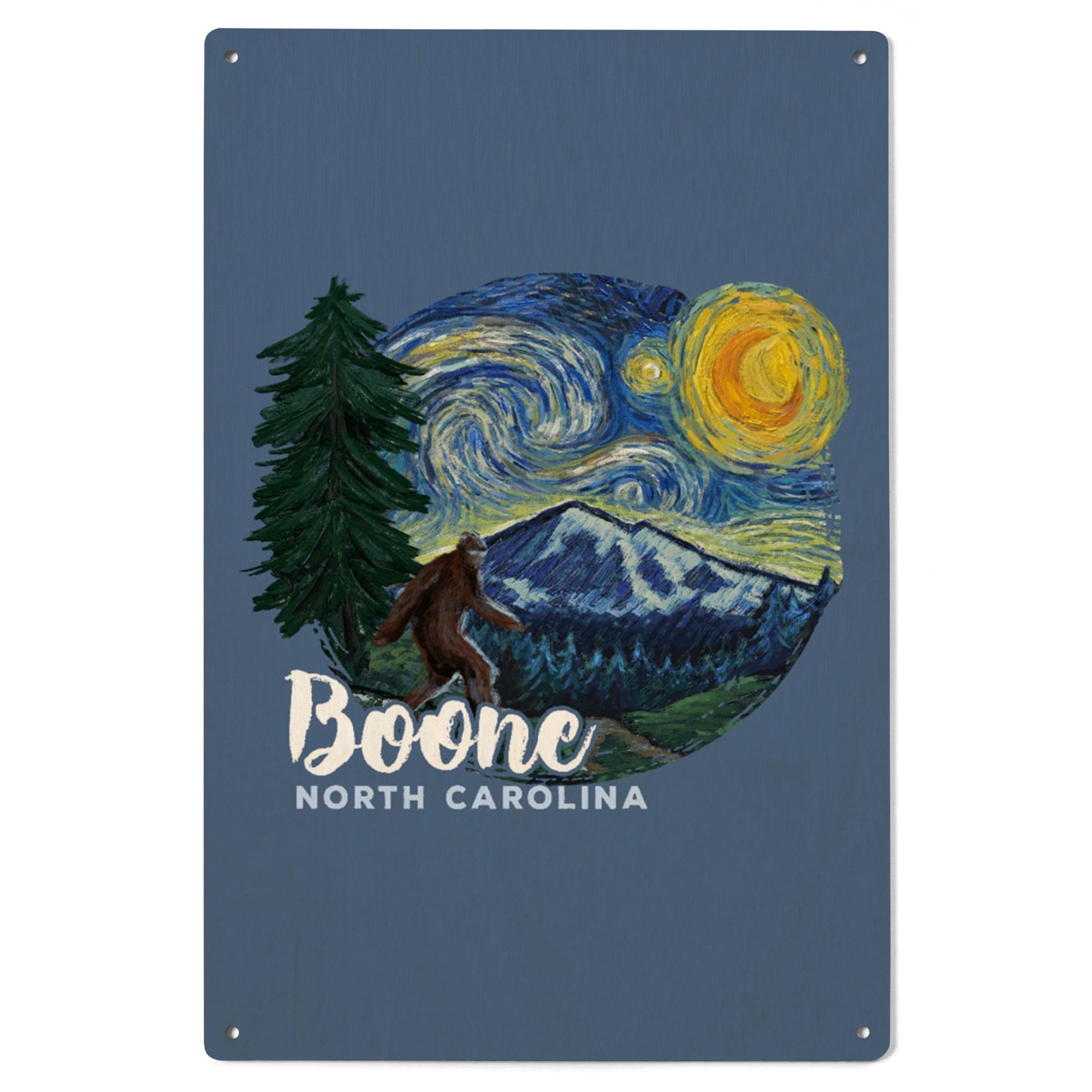 Boone, North Carolina, Bigfoot, Starry Night, Contour Birch Wood Wall ...